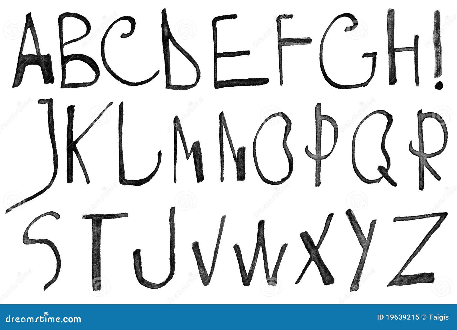 Hand Written Black Ink Alphabet Stock Illustration - Illustration of ...