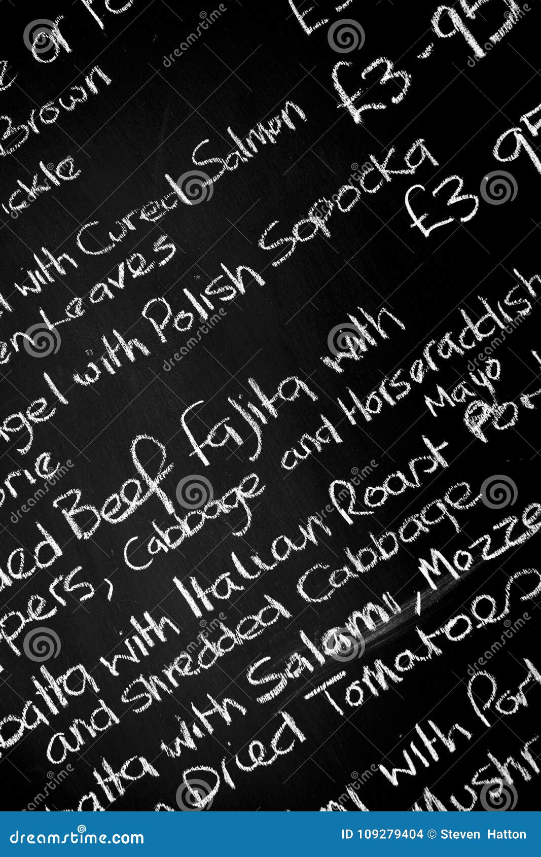 Hand Written Chalk Menu Board Featureing Various Ingredients Stock ...