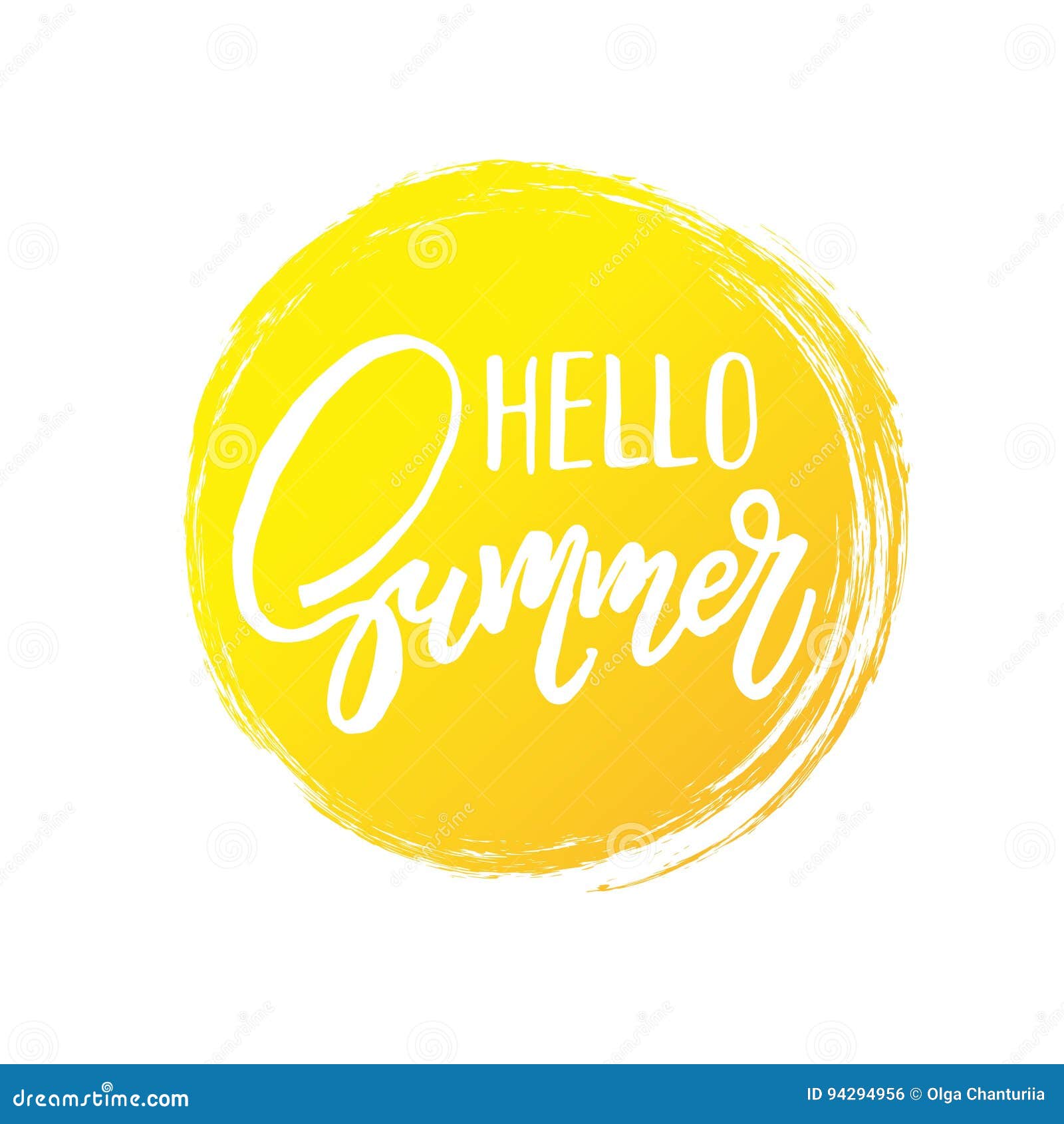 Hand Written Hello Summer on the Yellow Circle. Stock Vector ...