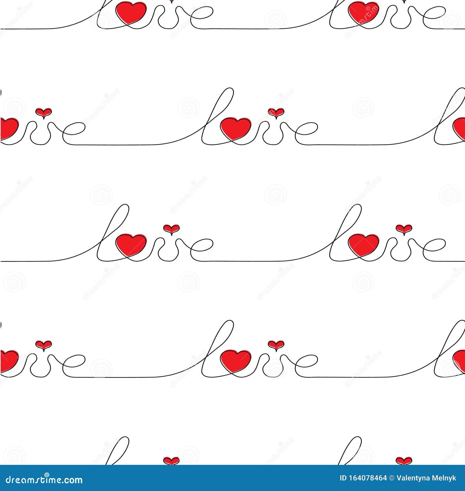 Hand Written Lettering Heart Love Seamless Pattern Stock Vector ...