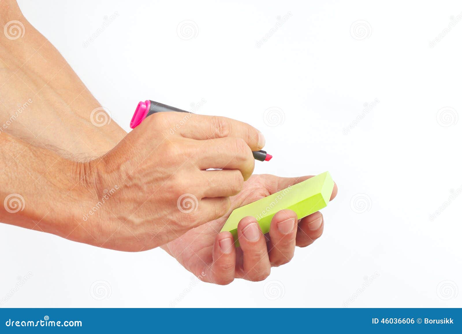 Hand Written Notes in Red Marker on a Green Sticker on White Background ...