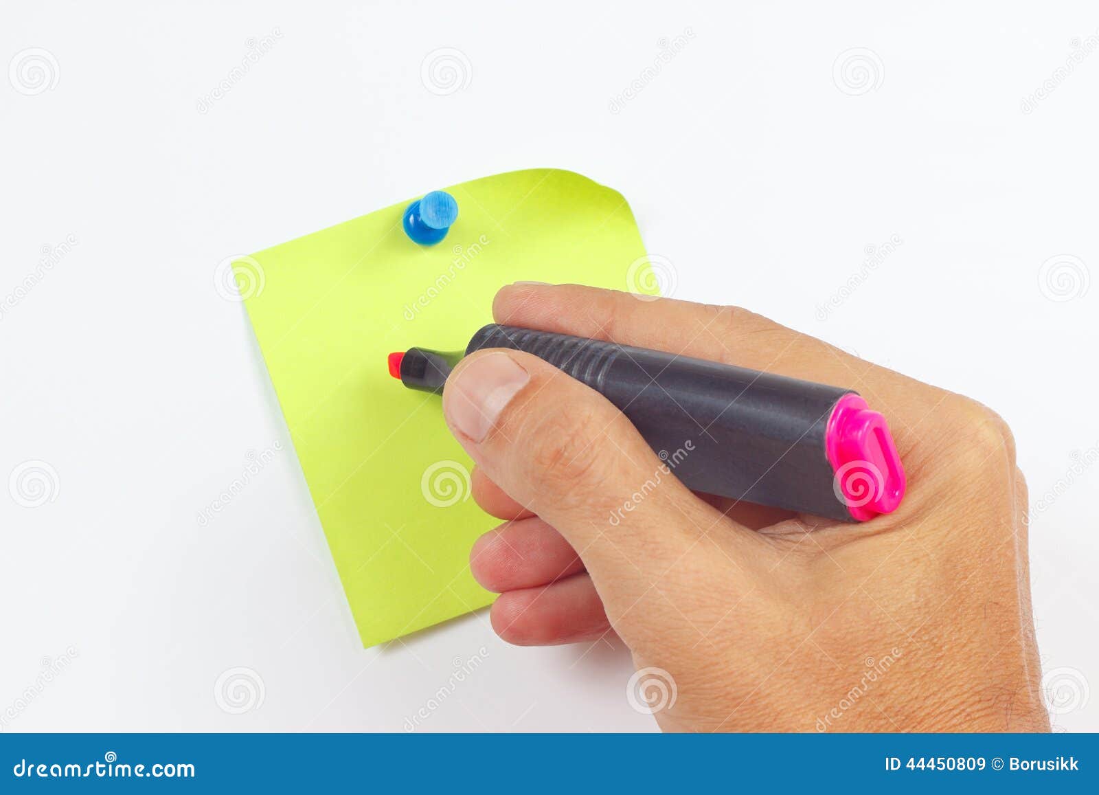 Hand Written Notes a Red Marker on a Green Sticker on White Board Stock ...