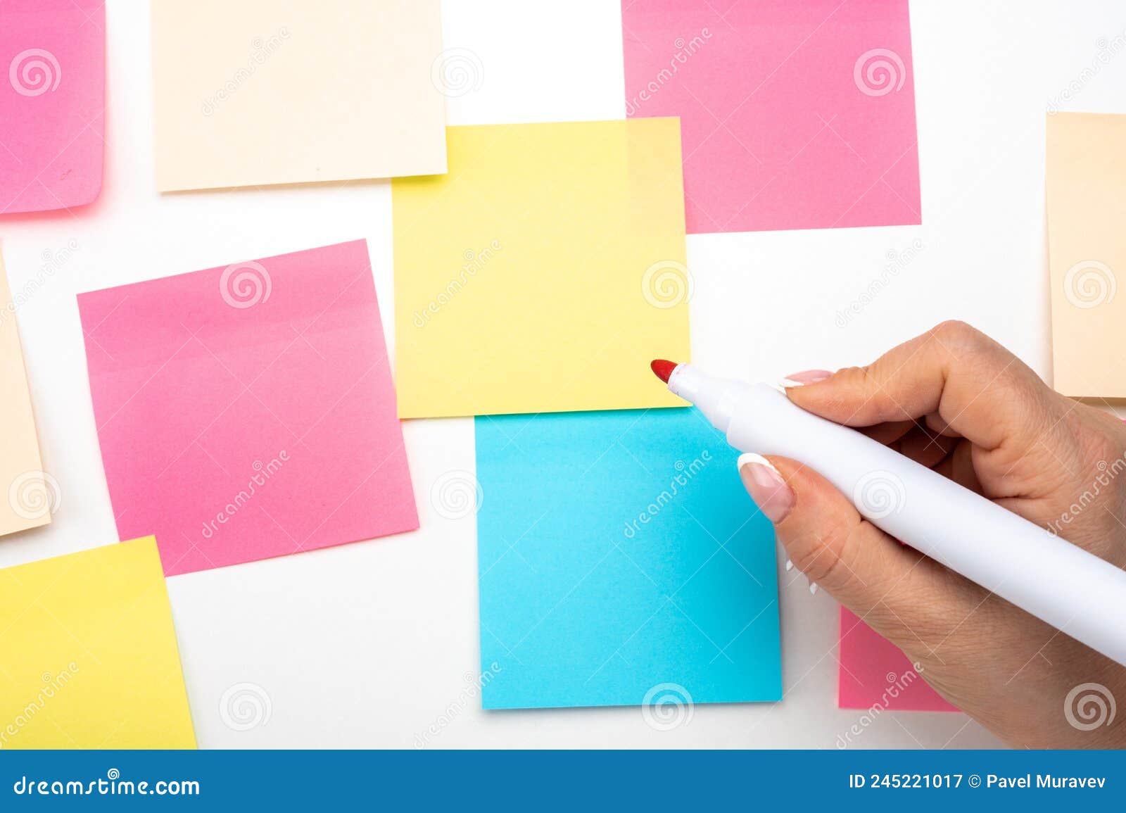 Hand Written Notes Red Marker Sticker Notes Paper. Hand with Red Marker ...