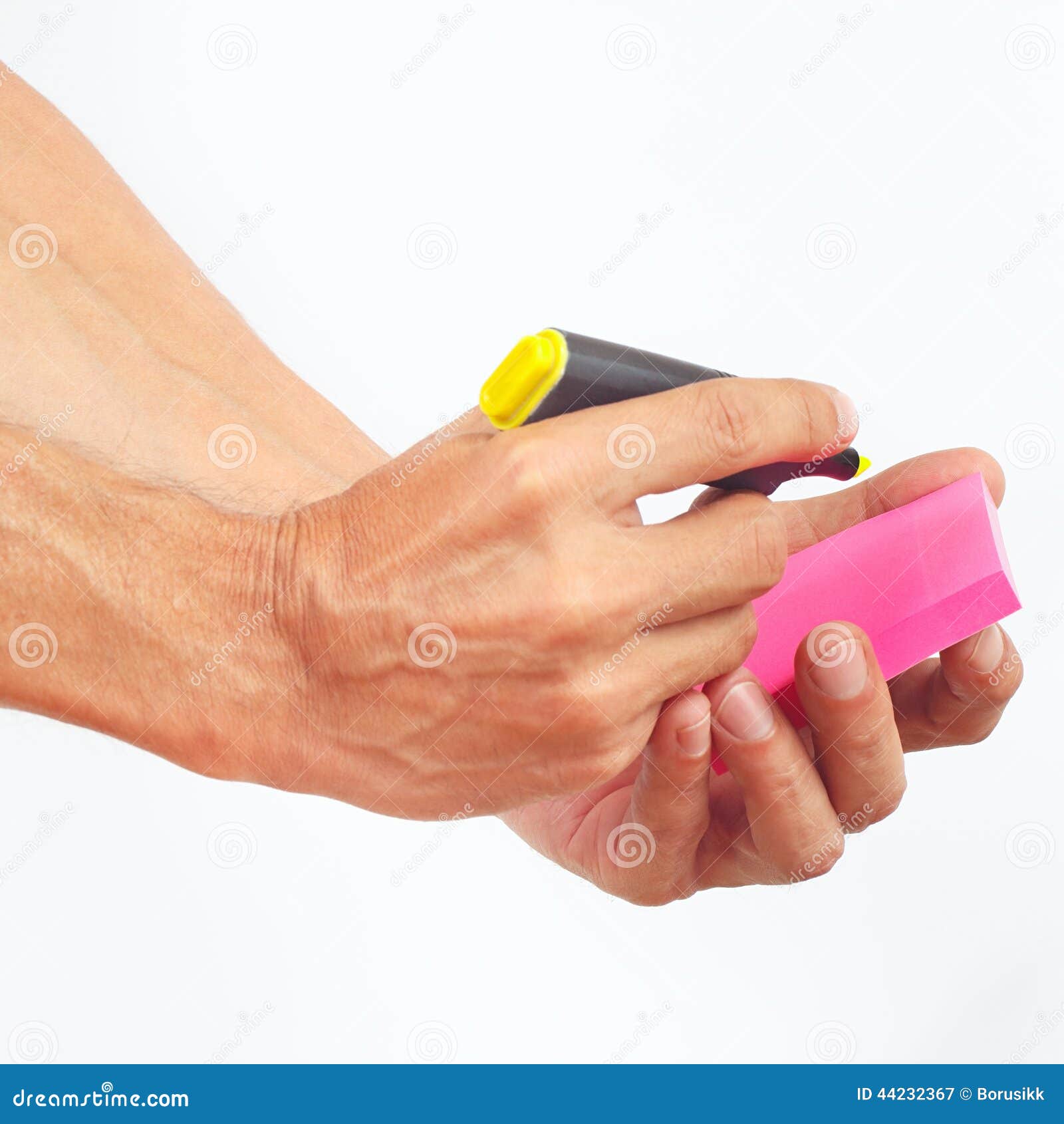 Hand Written Notes in Yellow Marker on a Red Sticker on White ...