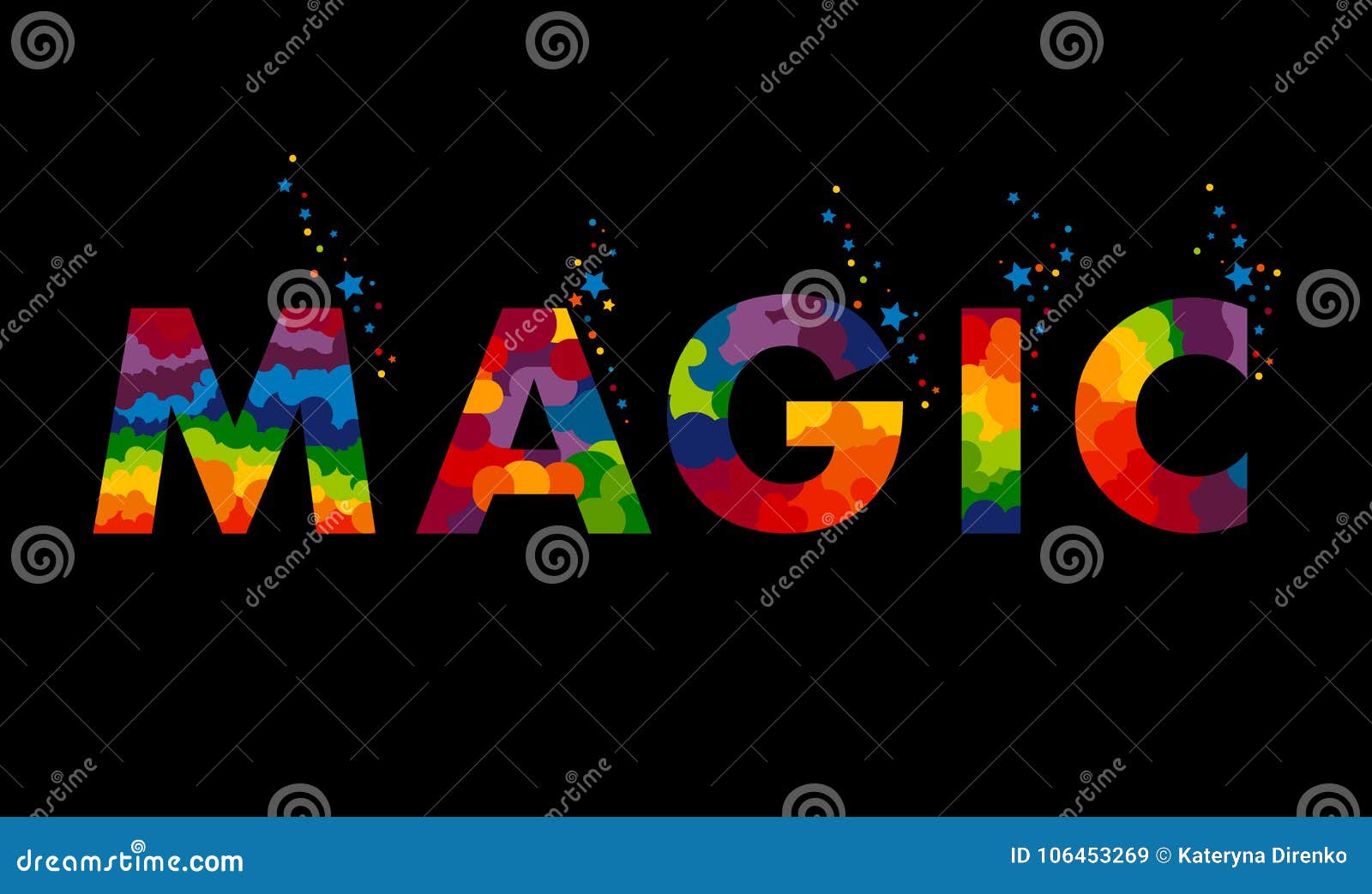 Hand Written Word Magic with a Texture of Colored Tinsel on a Black ...