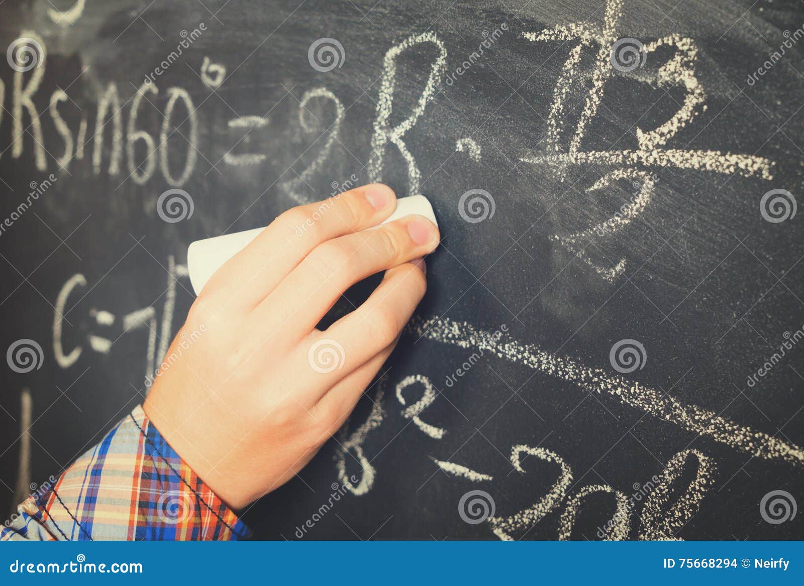 Hand Writting on Black Board Stock Photo - Image of class, math: 75668294