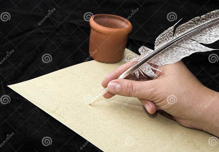 Hand writting with feather stock image. Image of education - 3074357