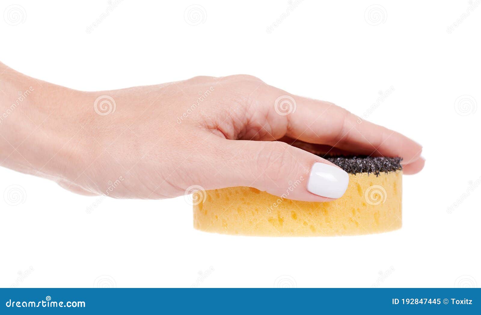 Hand with Yellow Cleaning Sponge, Isolated on White Background Stock ...