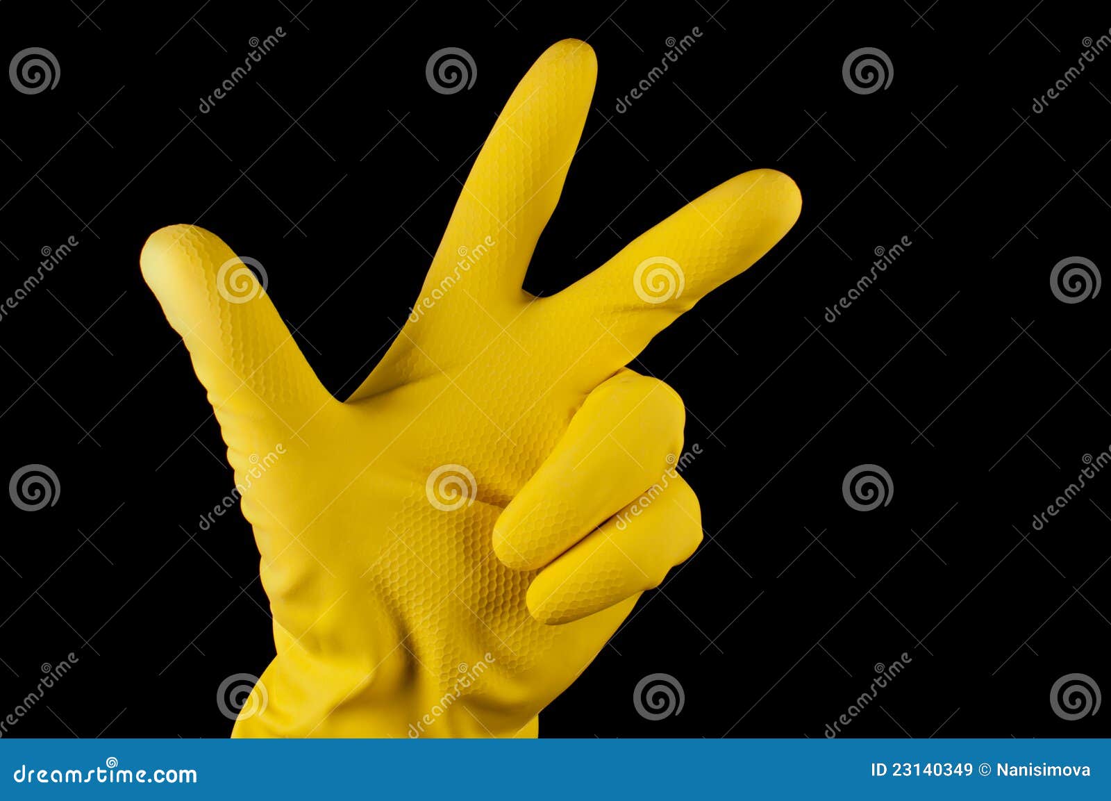 Hand in Yellow Glove Making Sign Tree Fingers Stock Image - Image of ...