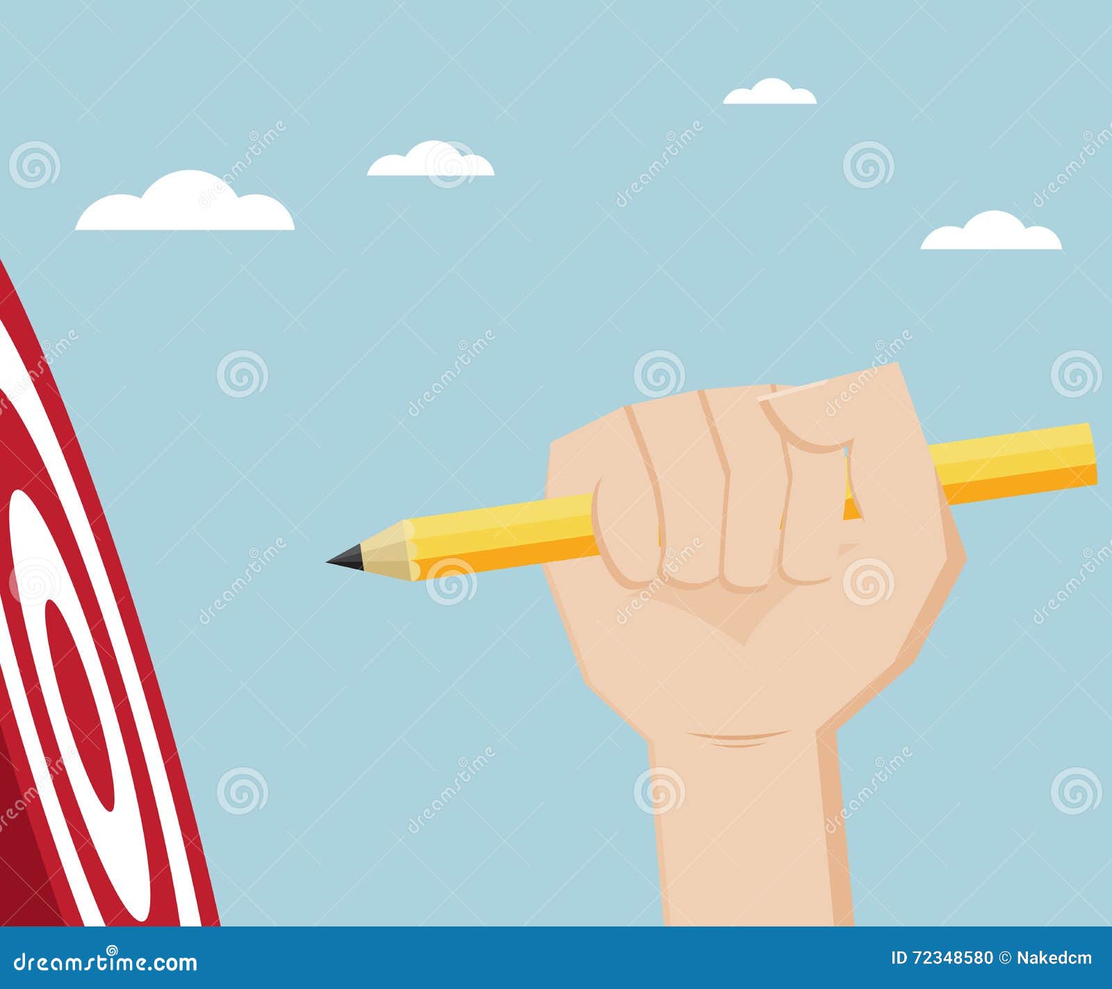 Hand with Yellow Pencil Hit Target Stock Vector - Illustration of ...