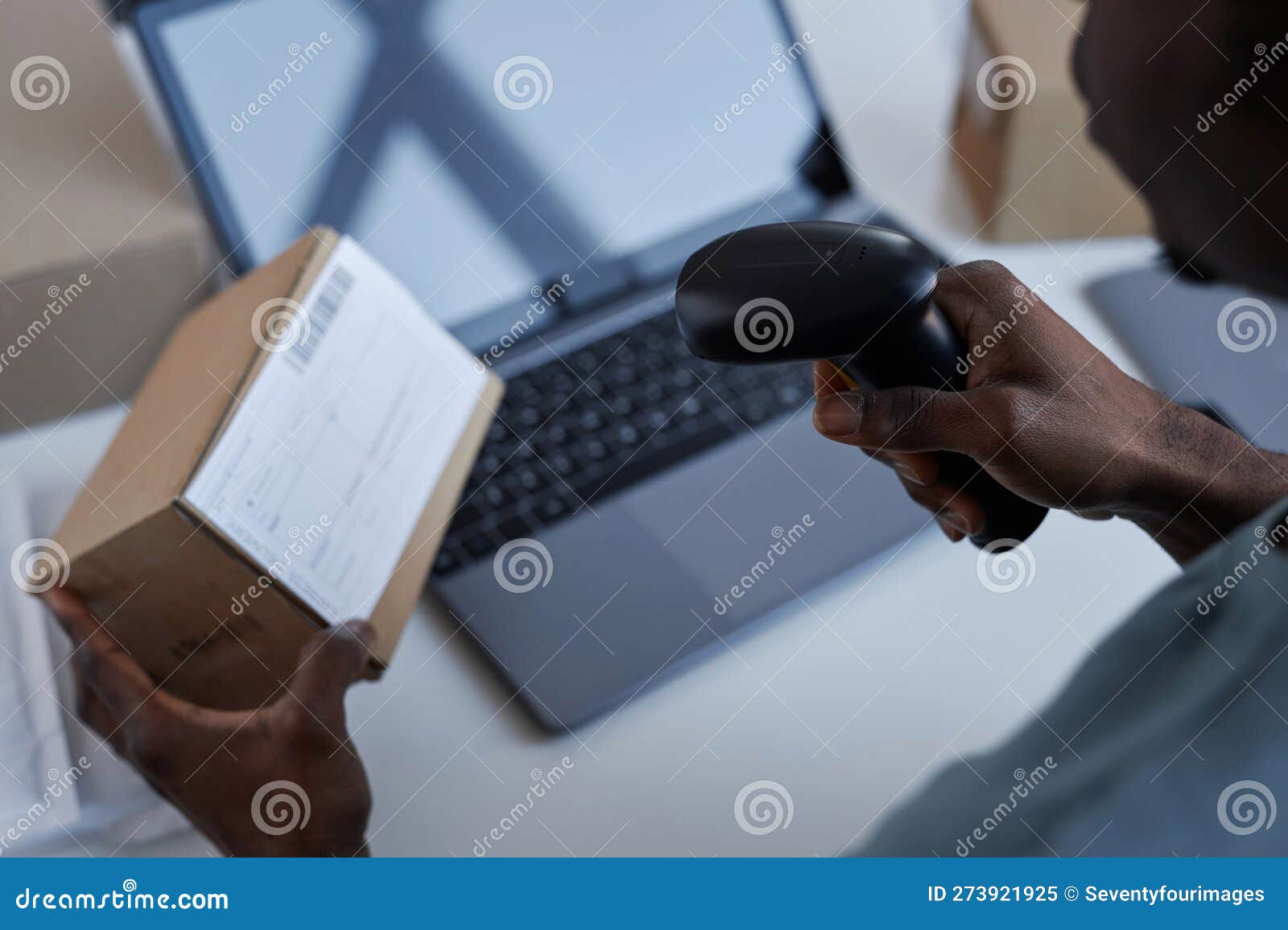 Hand of Young Male Worker of Post Office Scanning Code on Box Stock ...