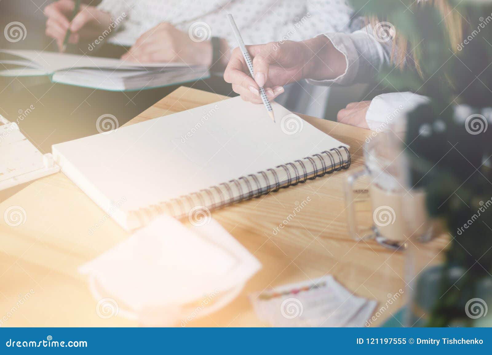 Hand of Young Woman Taking Notes in Notebook, Light Toning Stock Image ...