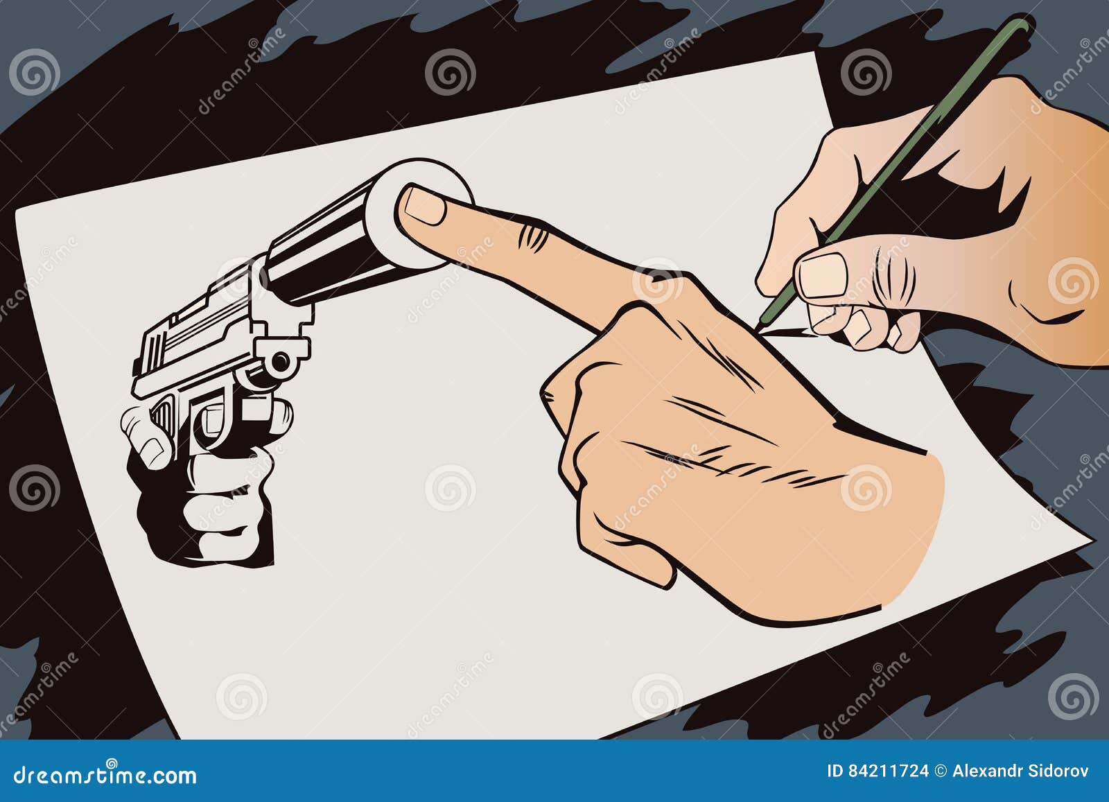 Hand Zeichnet Bild Waffe in Der Hand Gemalte Gewehrtrieb Vektor ...