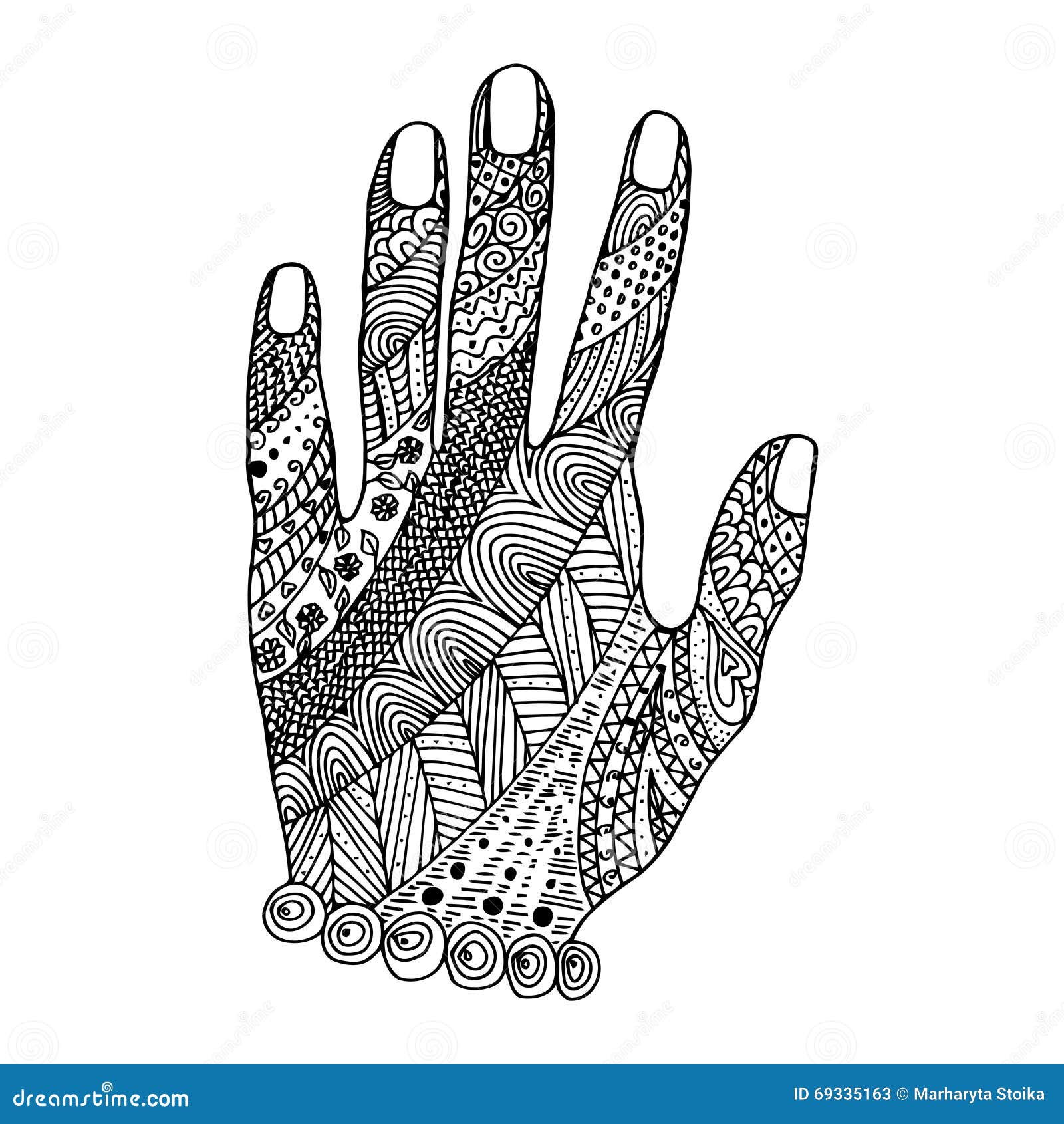 Hand Zen Tangle, Zen Doodle. Hand Tatoo, Coloring Stock Vector ...