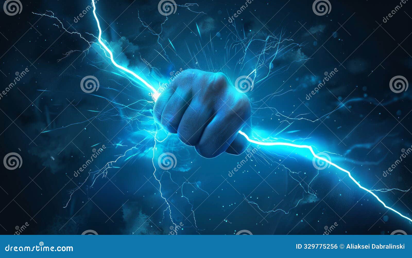 The Hand of Zeus Holds Lightning Bolts in the Sky Stock Photo - Image ...