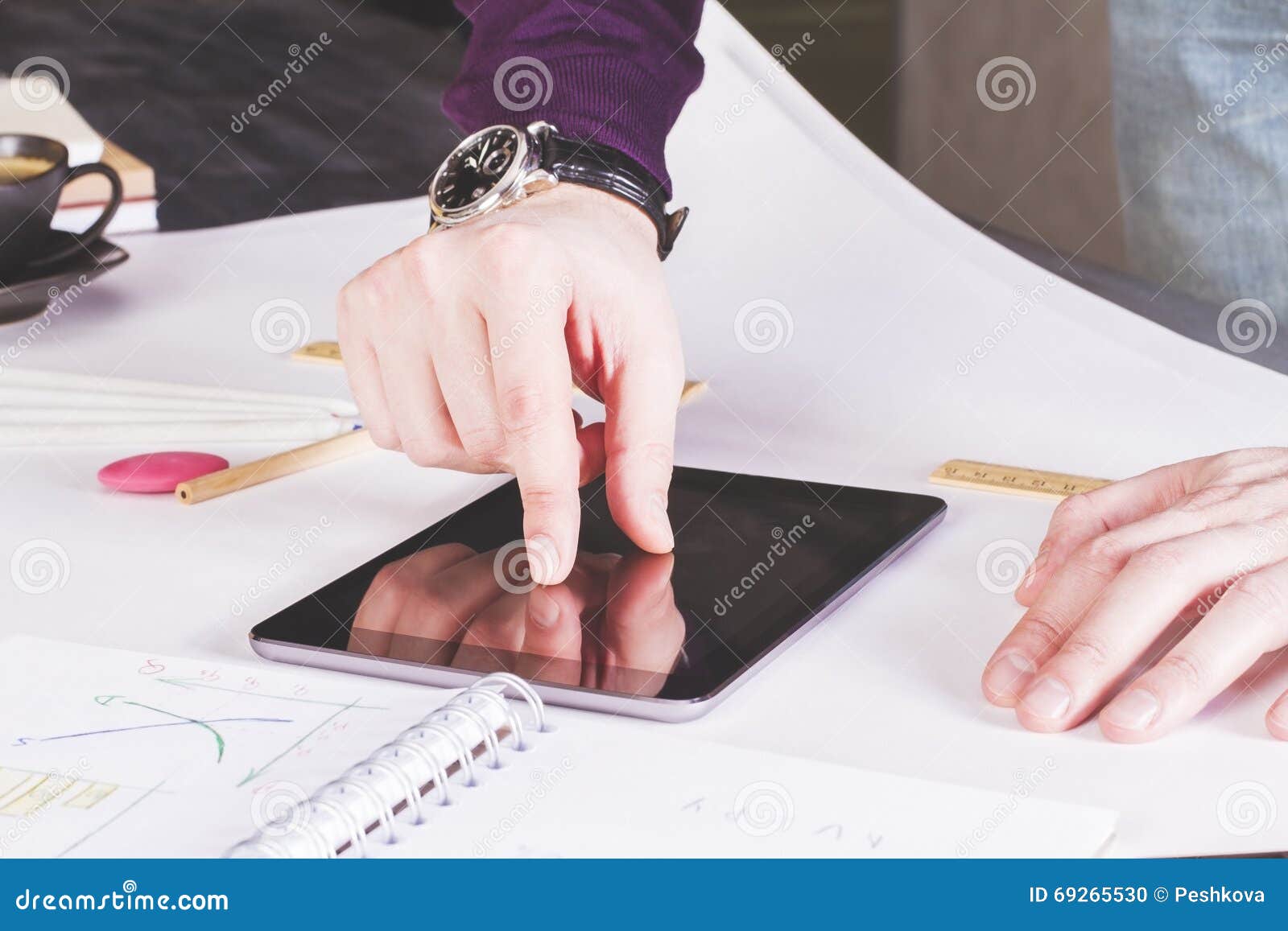 Hand zooming in stock photo. Image of digital, business - 69265530