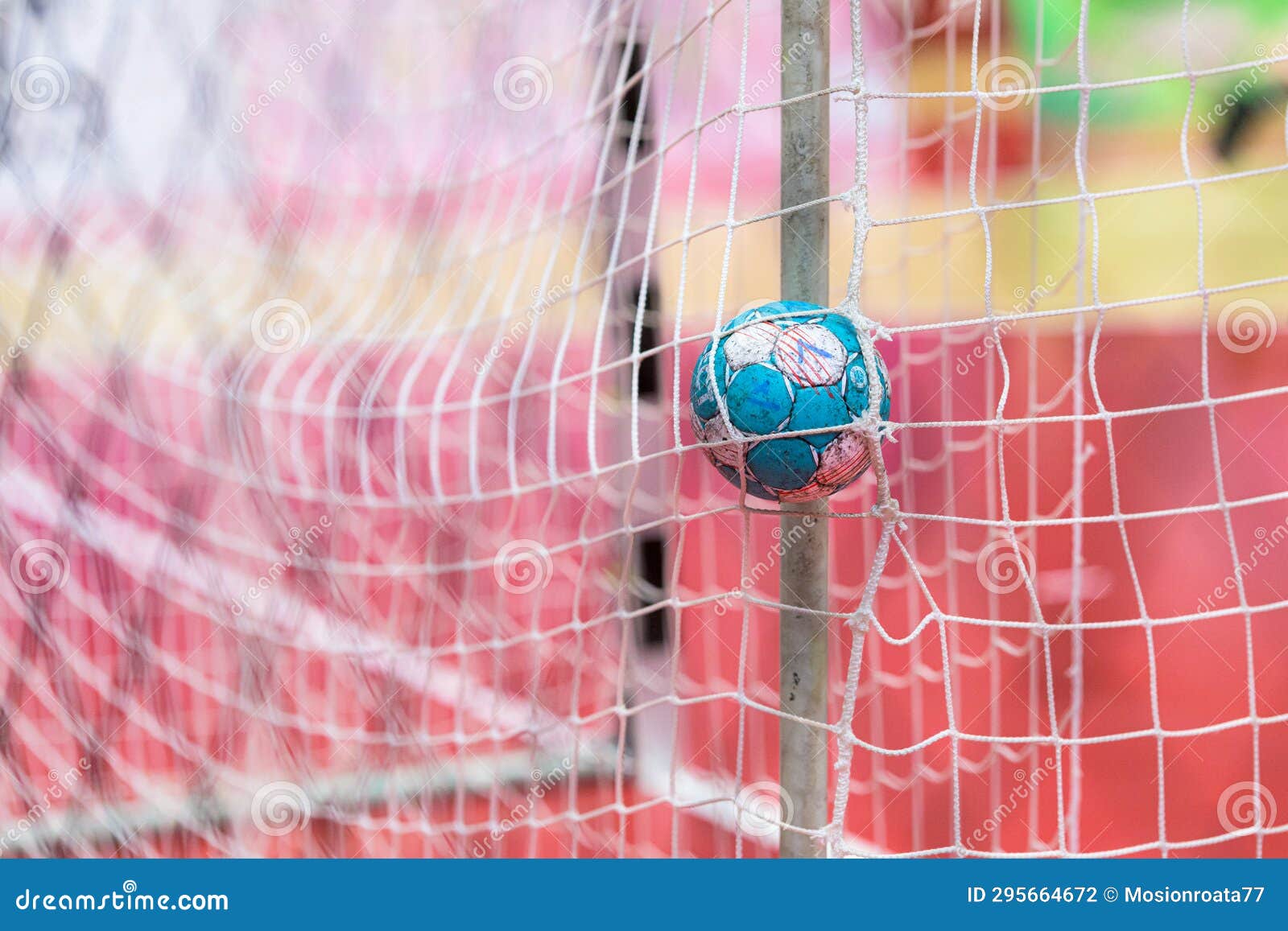 Handball ball in the nest stock photo. Image of build - 295664672