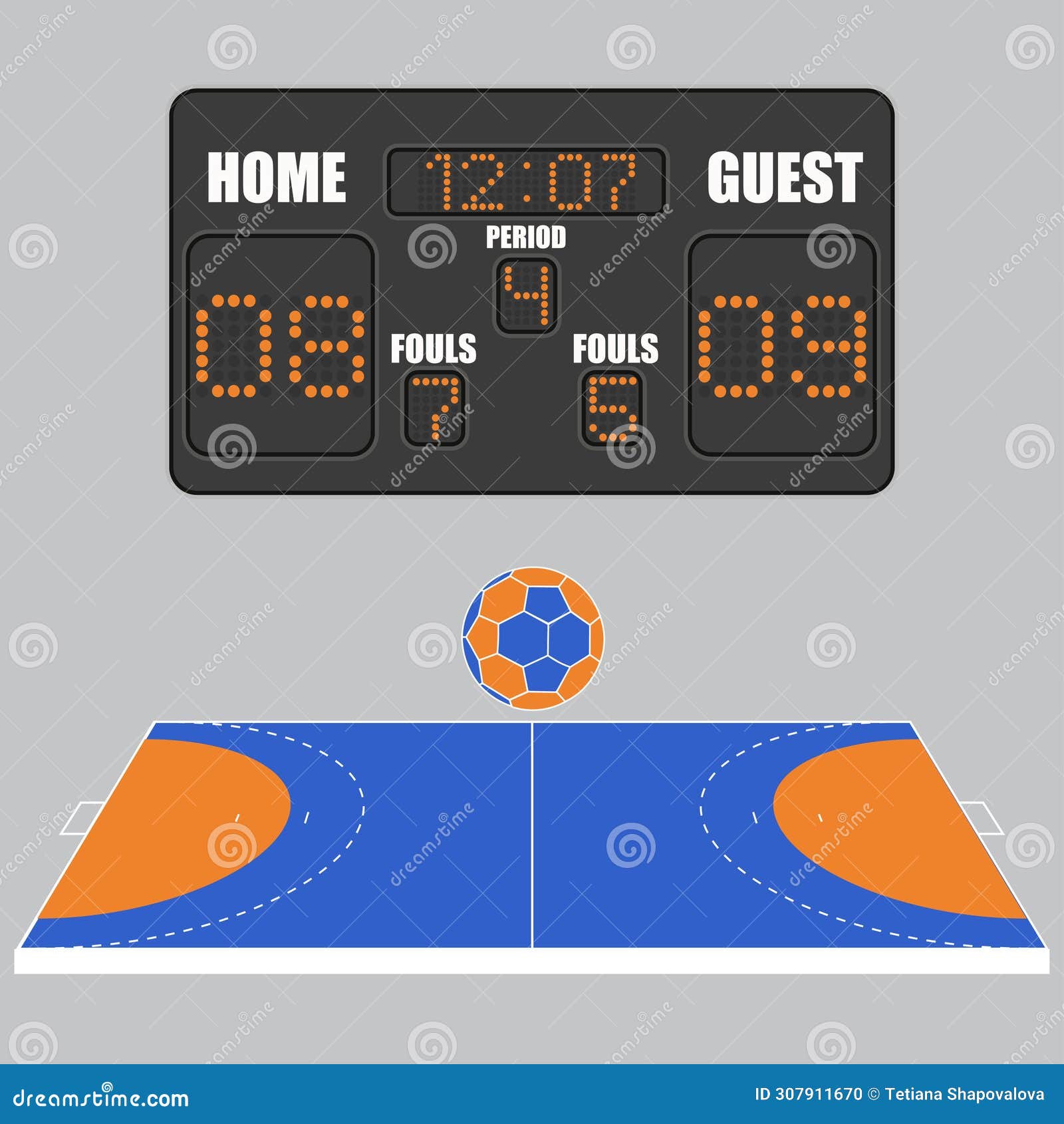 Handball Field with Scoreboard. Vector Stock Vector - Illustration of ...