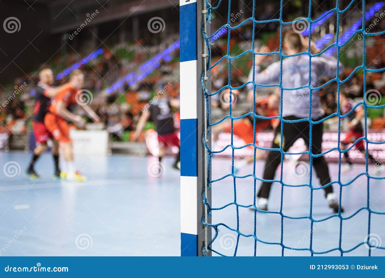 Handball goal post stock image. Image of athlete, blurry - 212993053