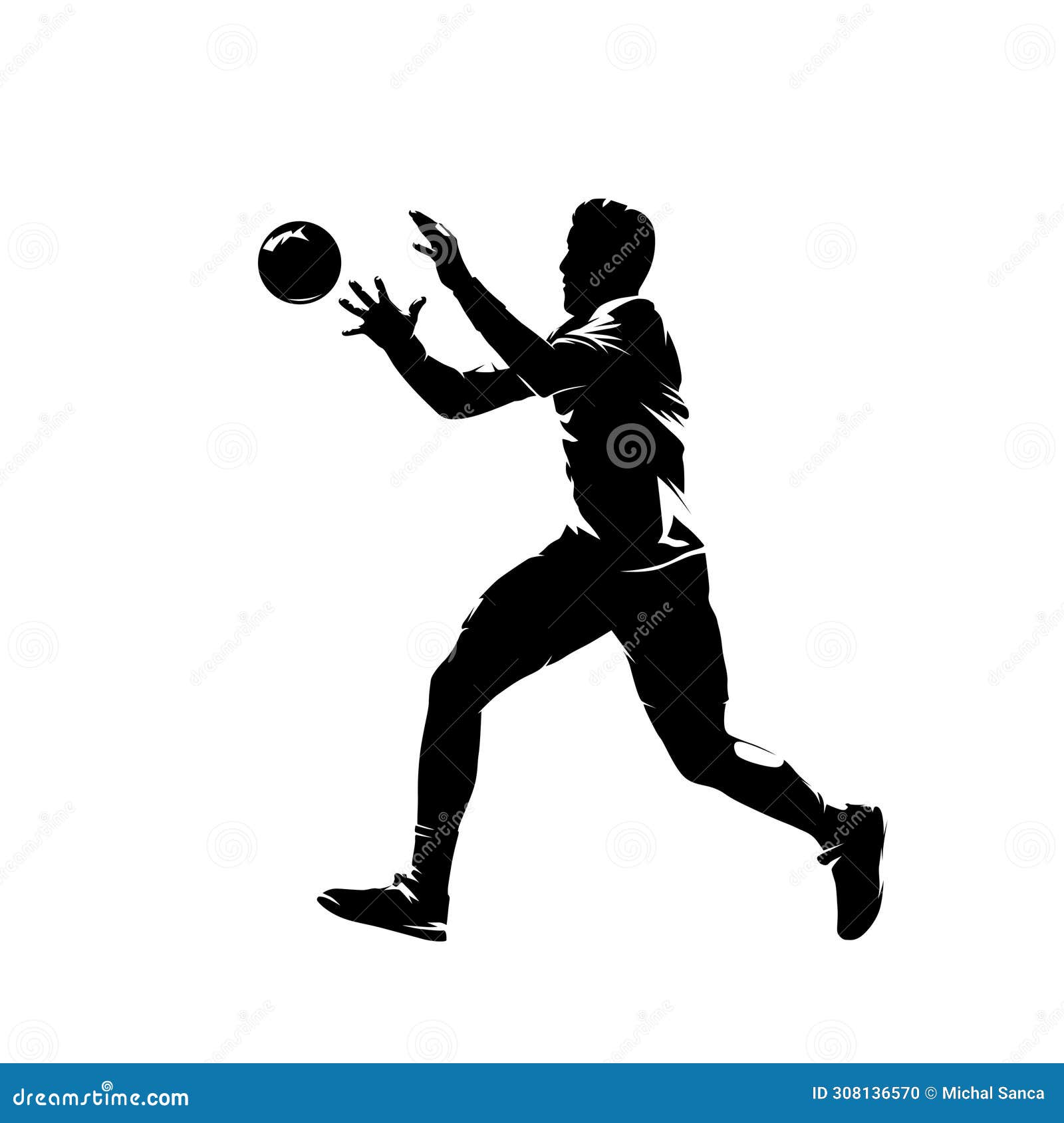 Handball Player Catching Ball, Isolated Vector Silhouette, Ink Drawing ...