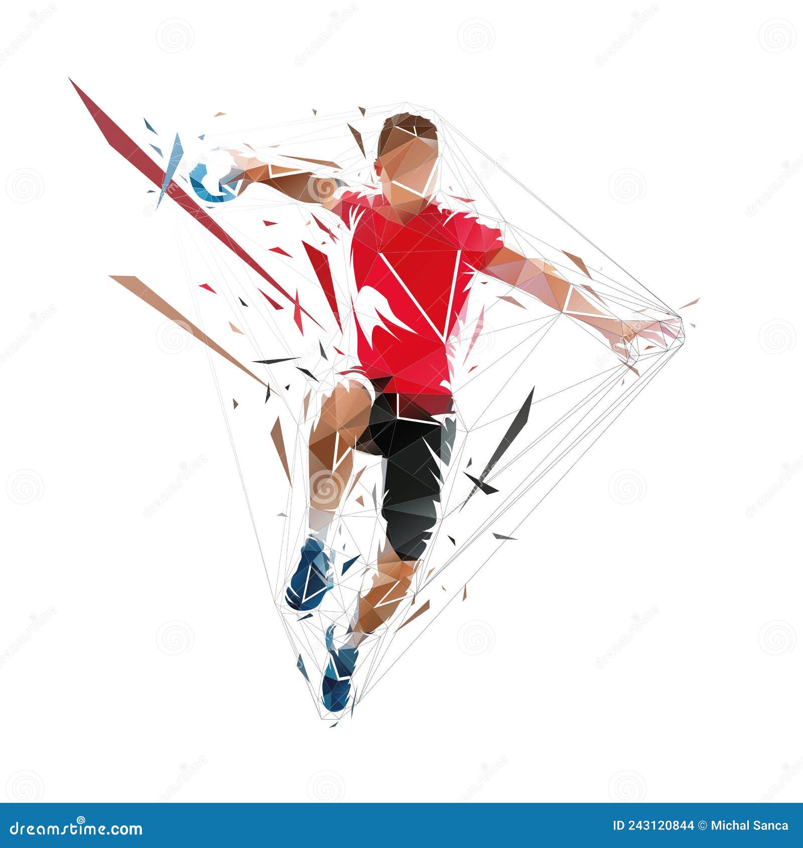 Handball Player Throwing Ball And Scoring Goal, Ink Drawing Isolated ...