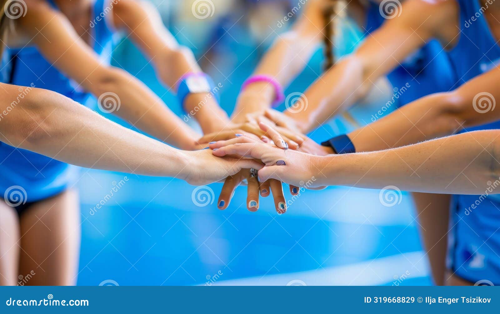 Handball Team Huddle for Strategy at Summer Olympics, Emphasizing ...