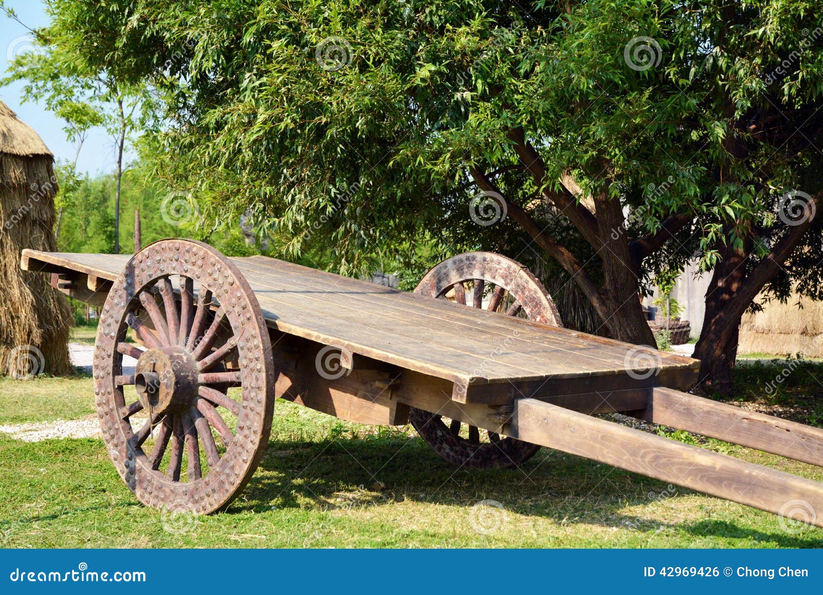 Handcart Under Big Tree on Field Stock Photo - Image of tool, worker ...