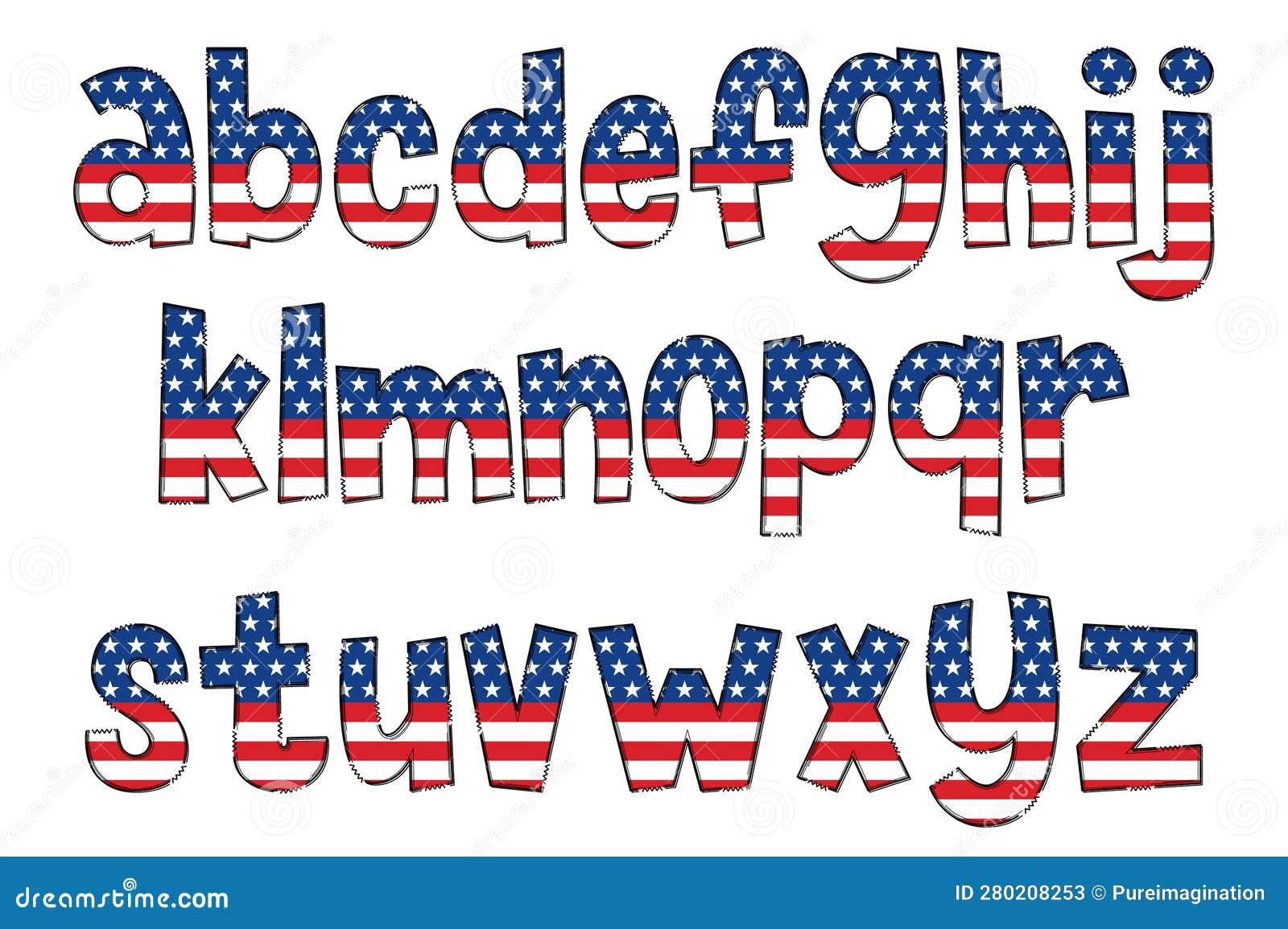Handcrafted American Flag Letters. Color Creative Art Typographic ...