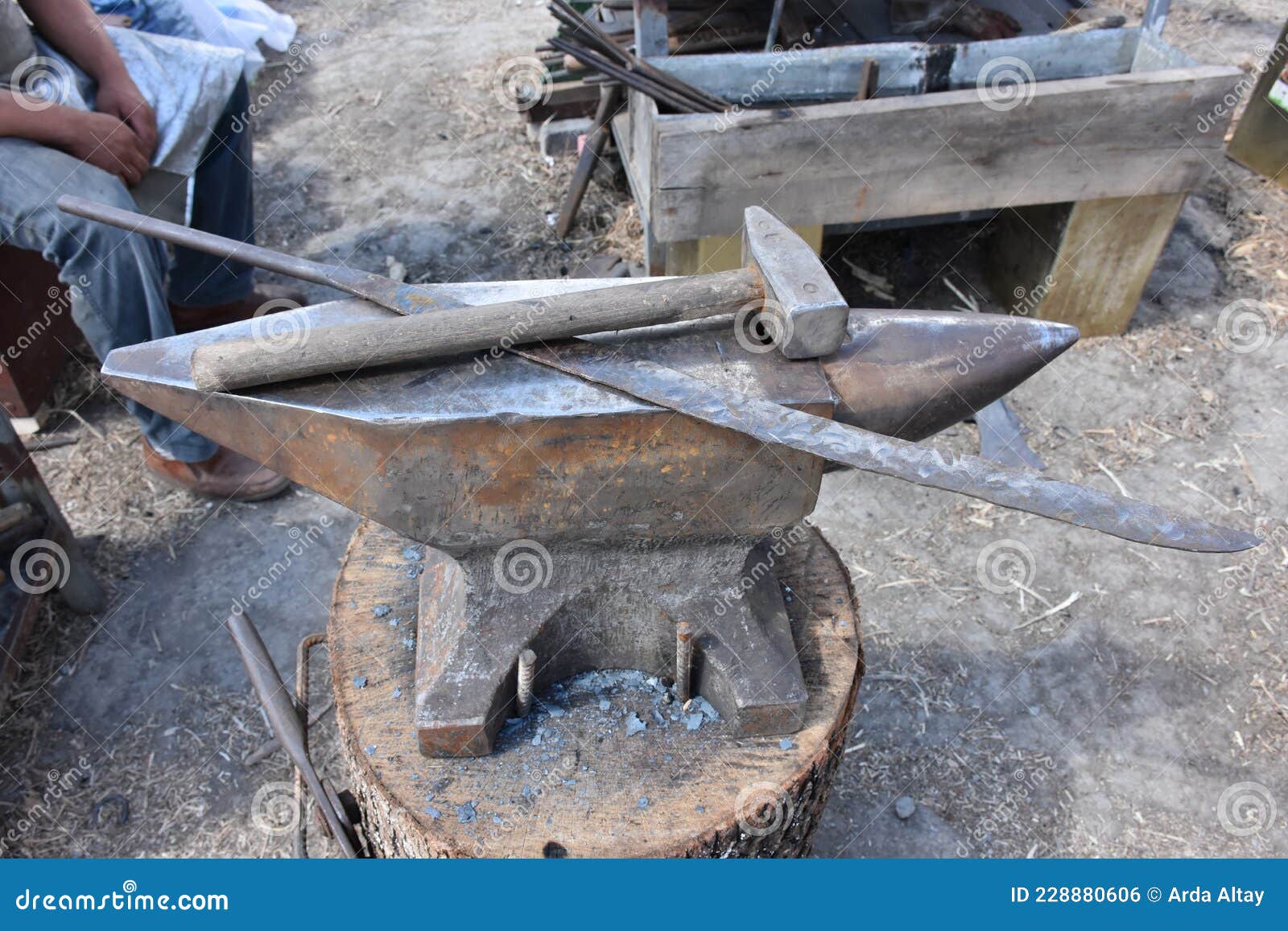 Handcrafted Blacksmithing Tools and a Standing Worker Stock Photo - Image of rusty, blacksmith ...