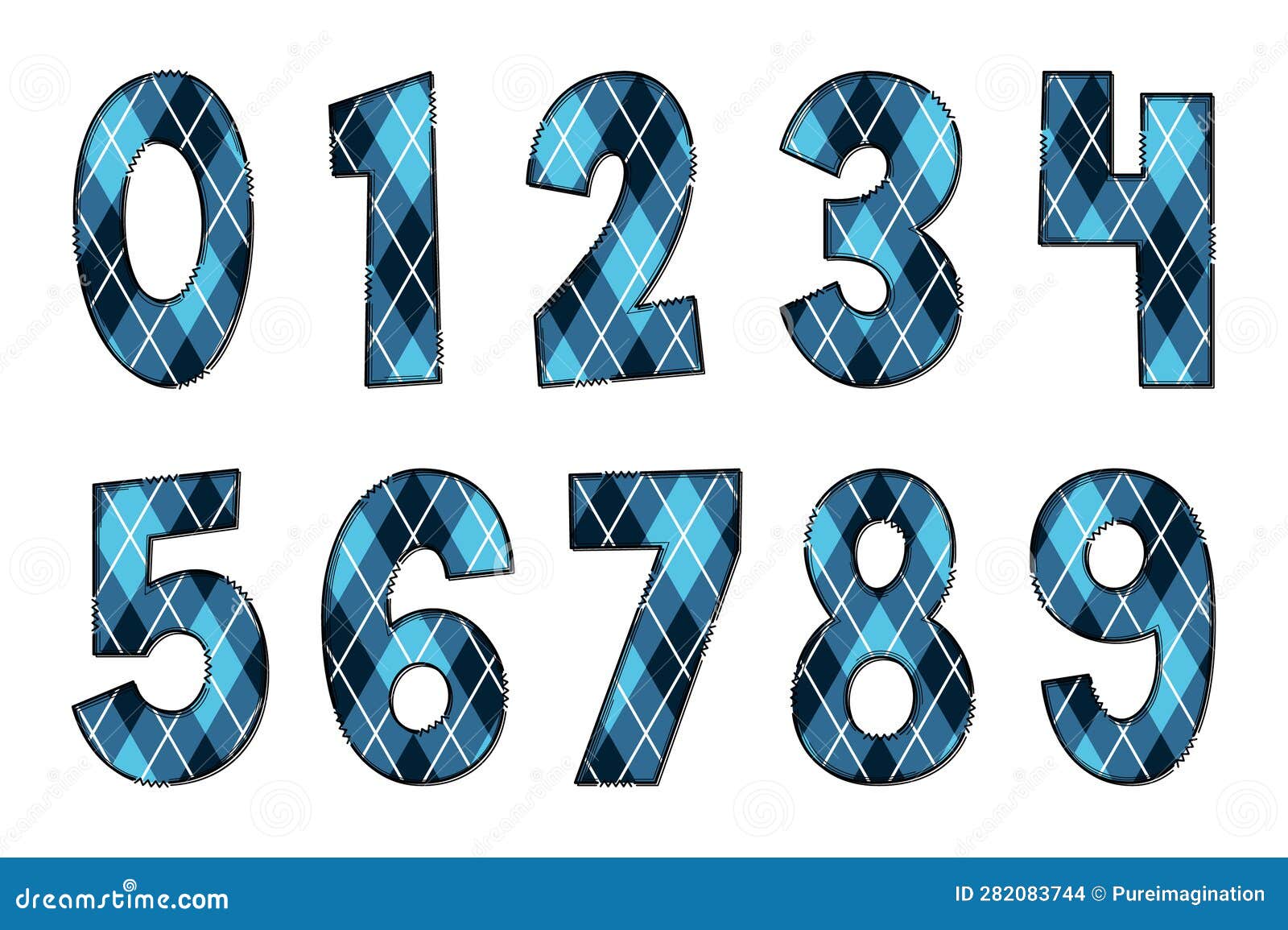 Handcrafted Blue Geometric Numbers. Color Creative Art Typographic ...
