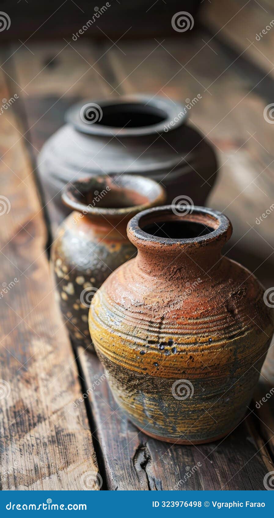 Handcrafted Ceramic Pots on Rustic Wooden Surface, Artistic Pottery and ...