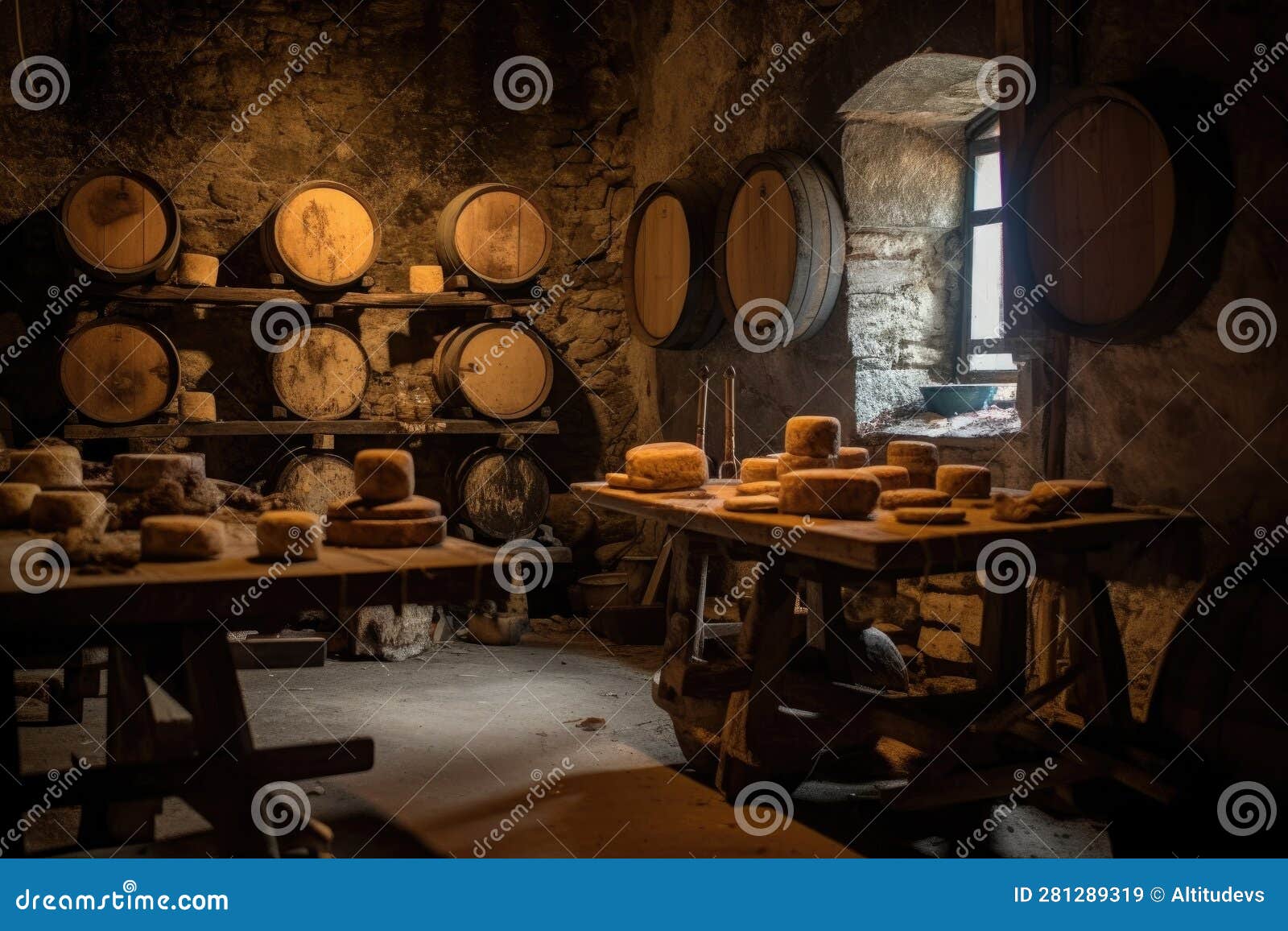 Handcrafted Cheese Wheels Aging in a Cellar Stock Image - Image of ...