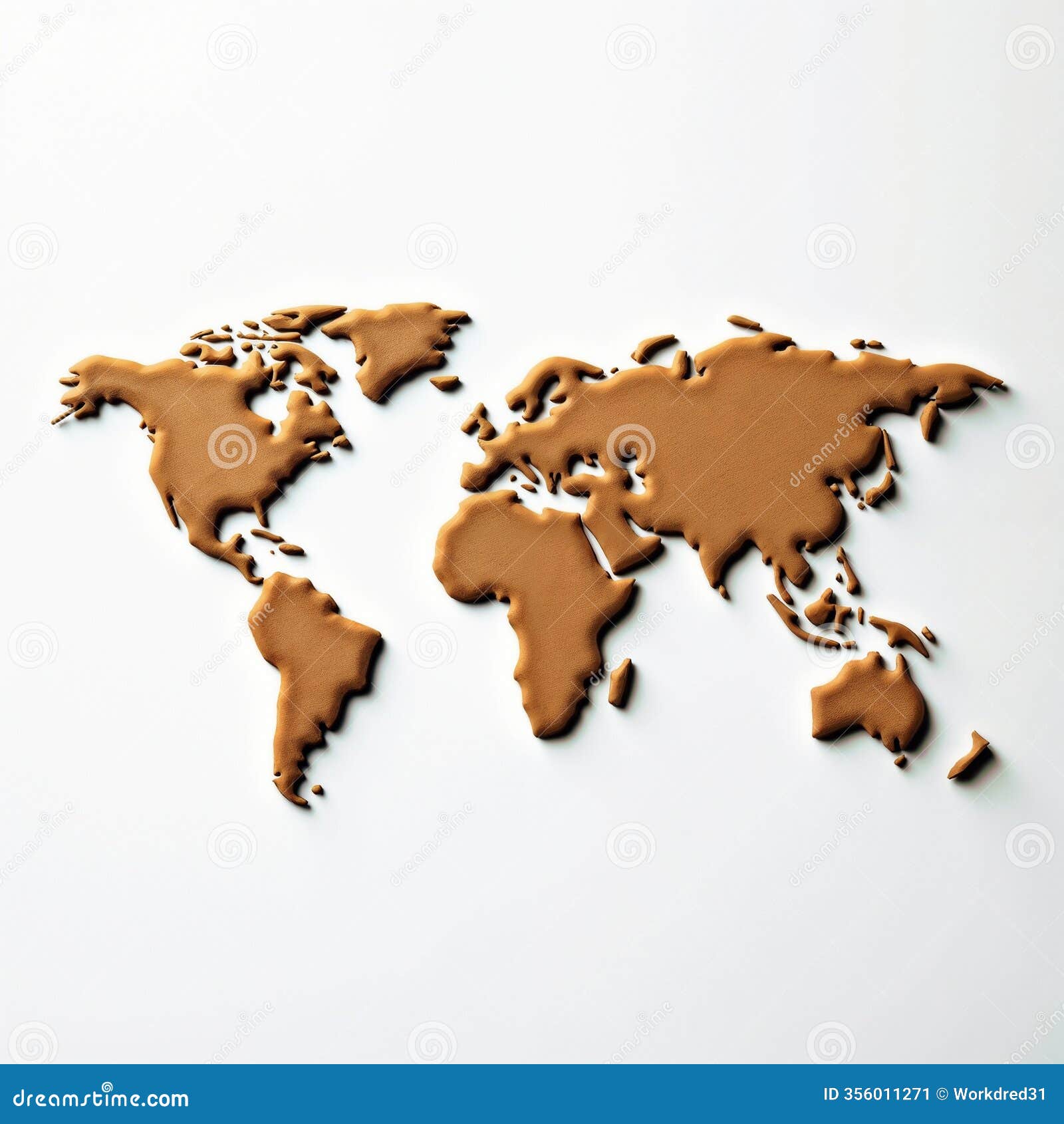 Handcrafted Clay Like World Map on White Background Stock Illustration ...