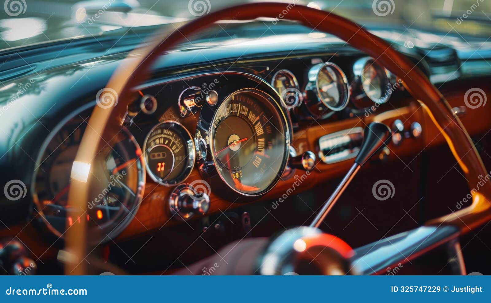 The Handcrafted Dashboard of a Classic Car Featuring a of Analog Dials ...
