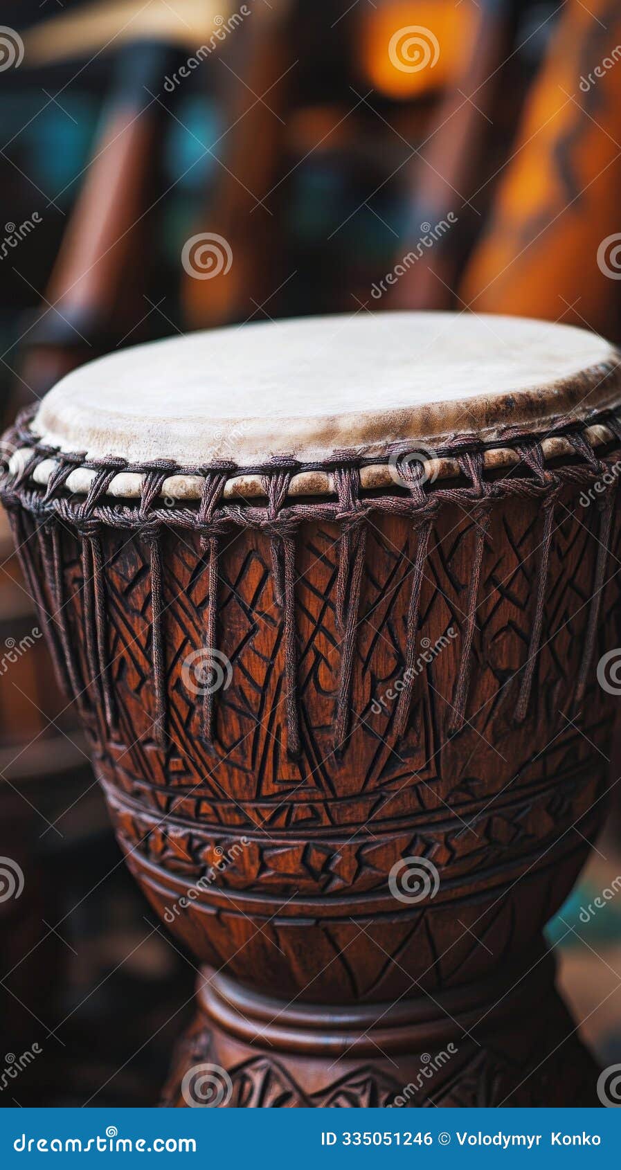 Handcrafted Djembe Drum with Intricate Carvings Stock Photo - Image of ...