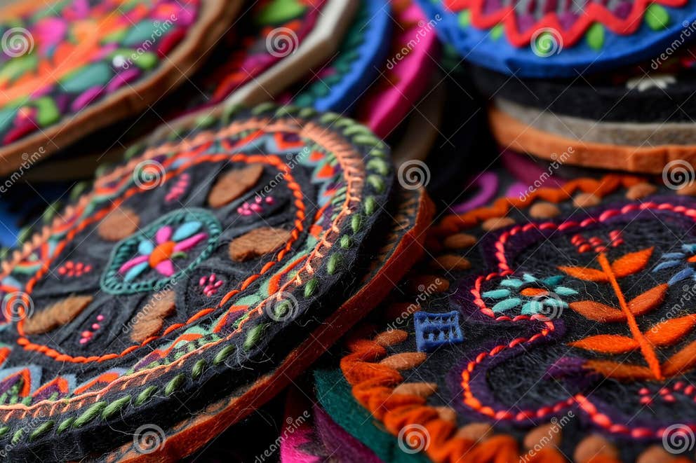 Handcrafted Felt Coasters with Intricate Patterns, Stacked Stock Image ...