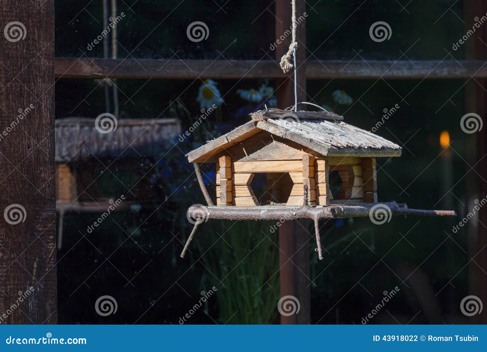 Handcrafted Log Cabin Birdhouse. Close-up Stock Photo - Image of ...