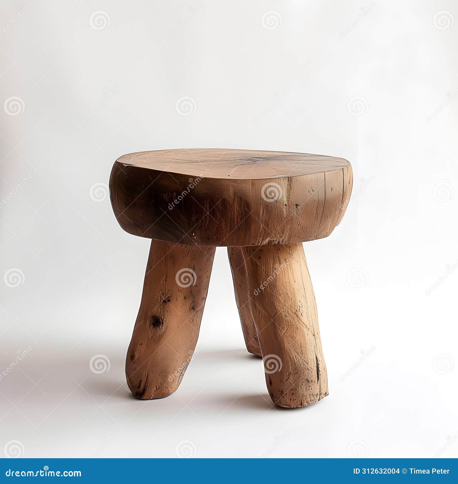 Handcrafted Nordic Wooden Stool, Isolated on White Stock Photo - Image ...