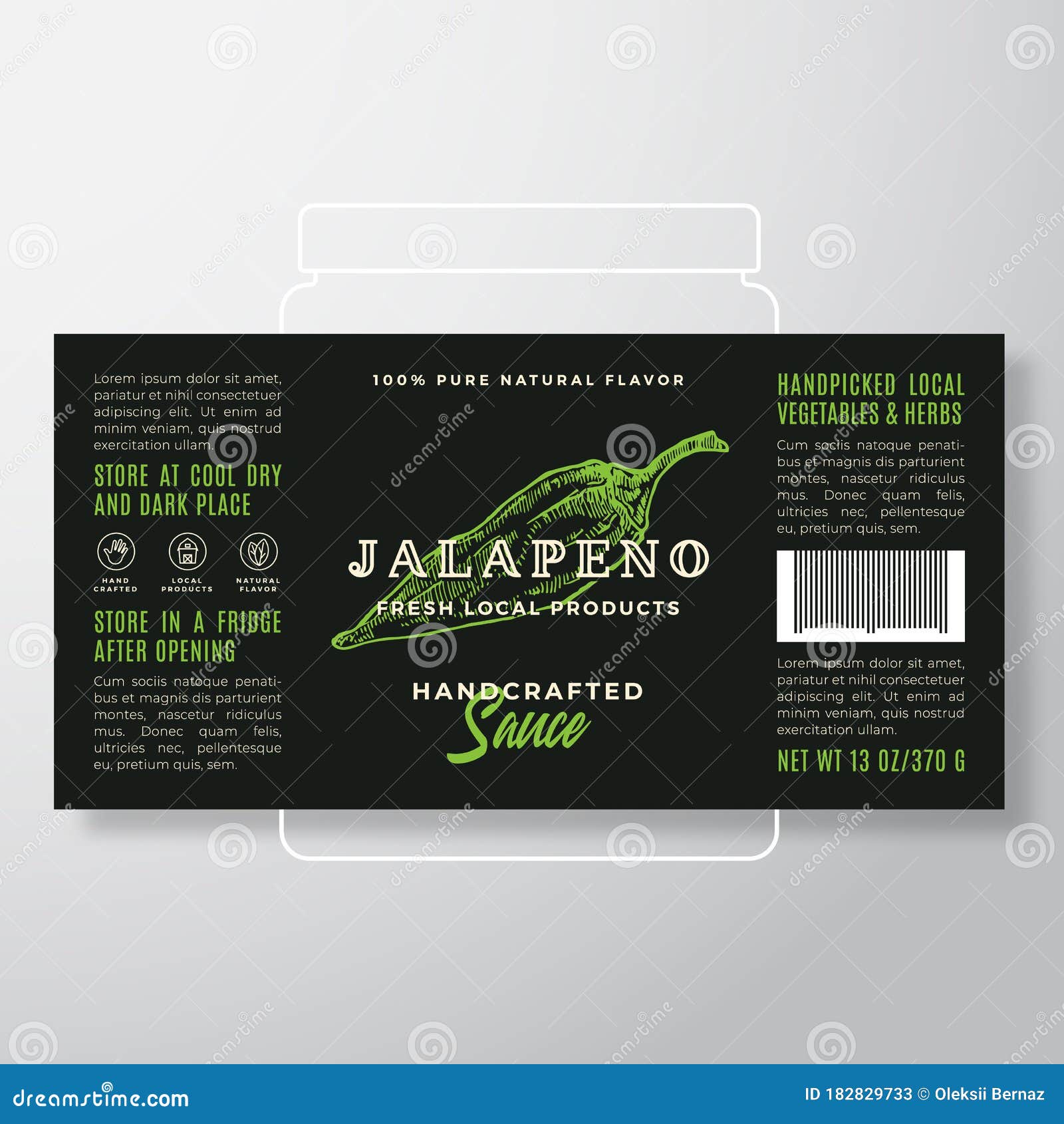 Handcrafted Vegetables and Herbs Sauce Label Template. Abstract Vector ...
