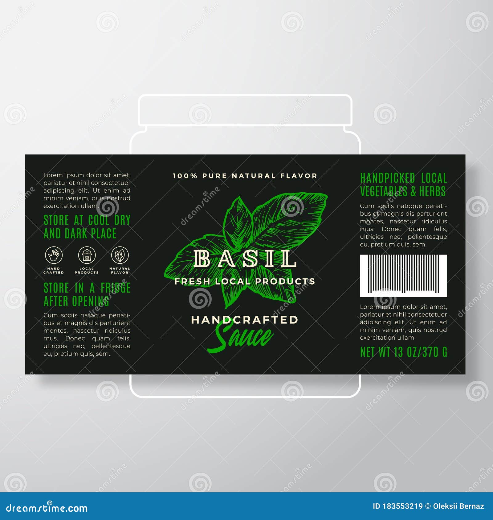 Handcrafted Vegetables and Herbs Sauce Label Template. Abstract Vector ...