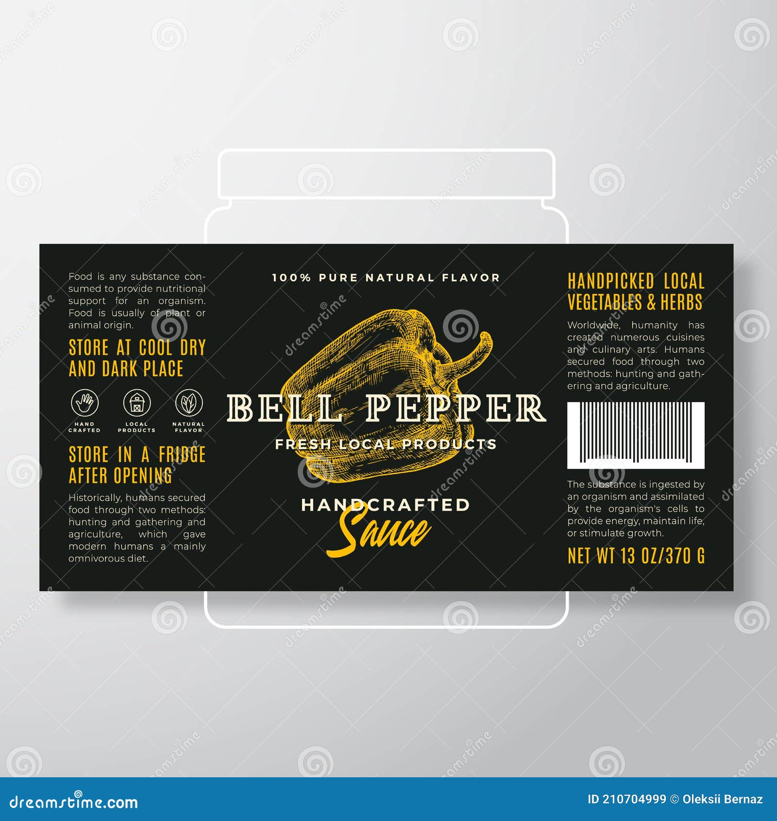 Handcrafted Vegetables And Herbs Sauce Label Template. Abstract Vector ...