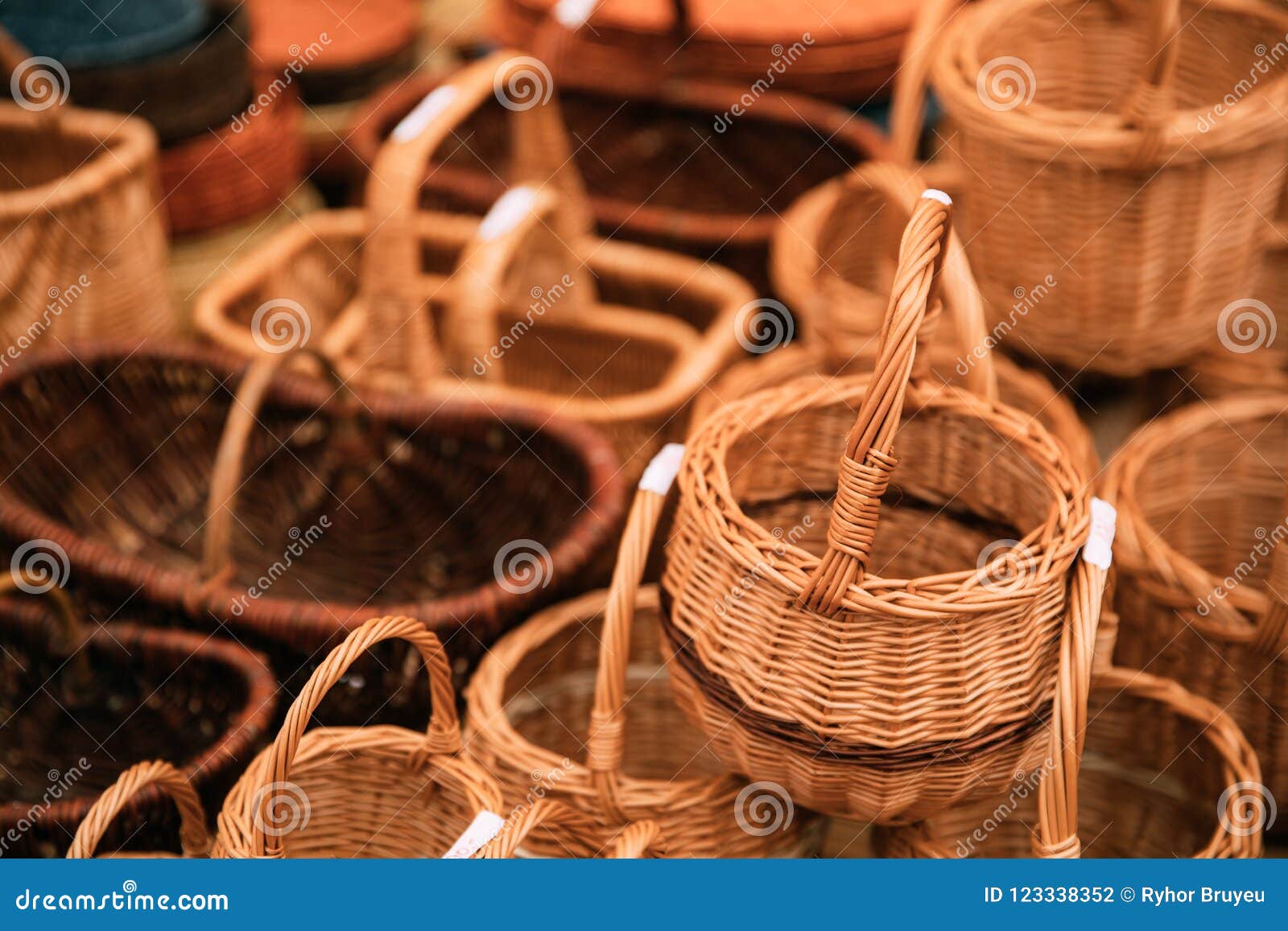 Handcrafts, Handmade Wicker Baskets in Local Market Stock Photo - Image ...