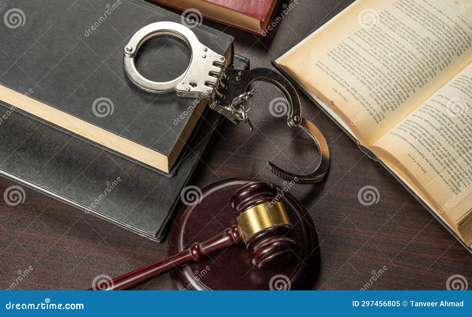 Handcuff with Gavel and Law Books Table Top - Justice Theme Stock Image ...