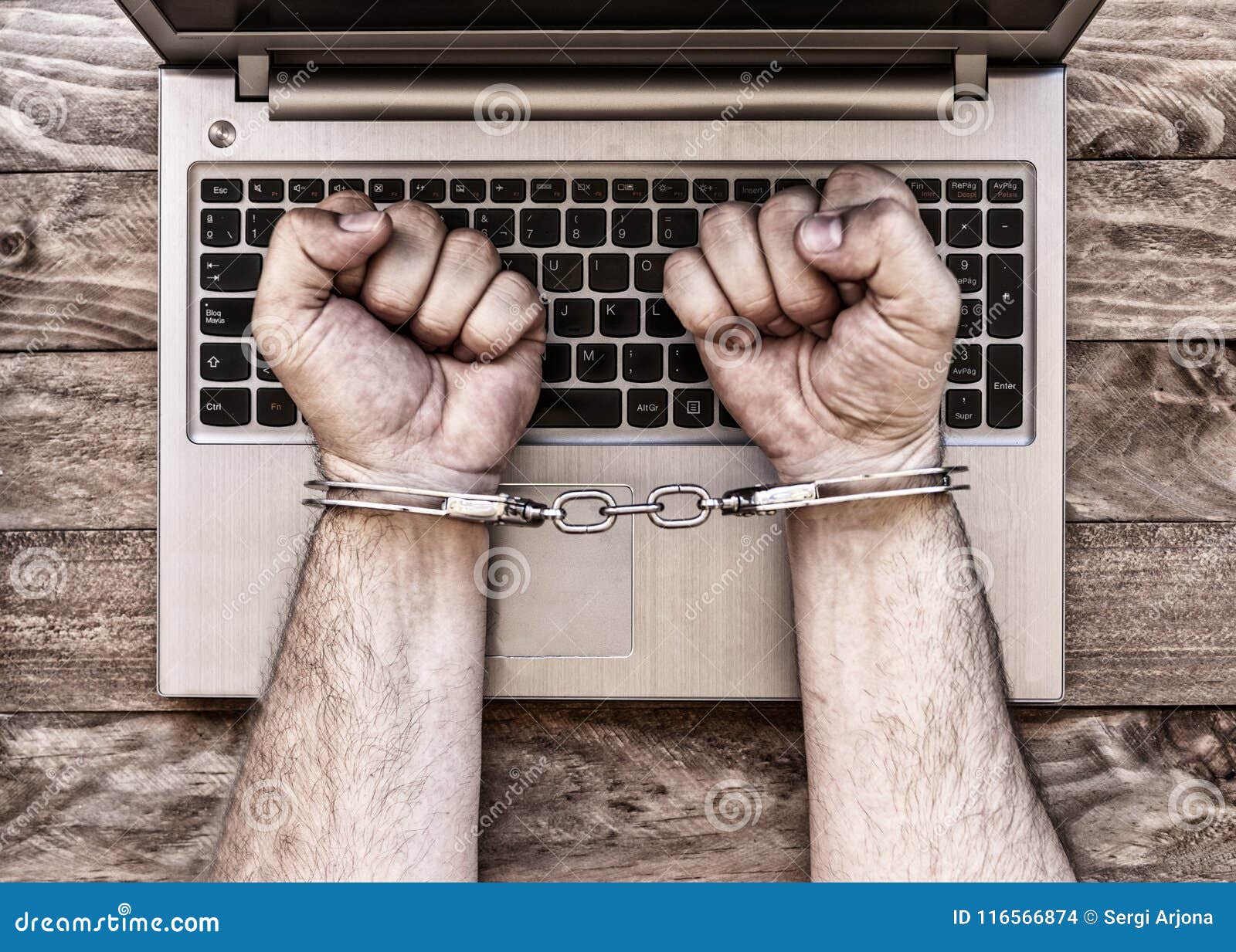 Handcuffed Hands with Laptop. Stock Photo - Image of harassment ...