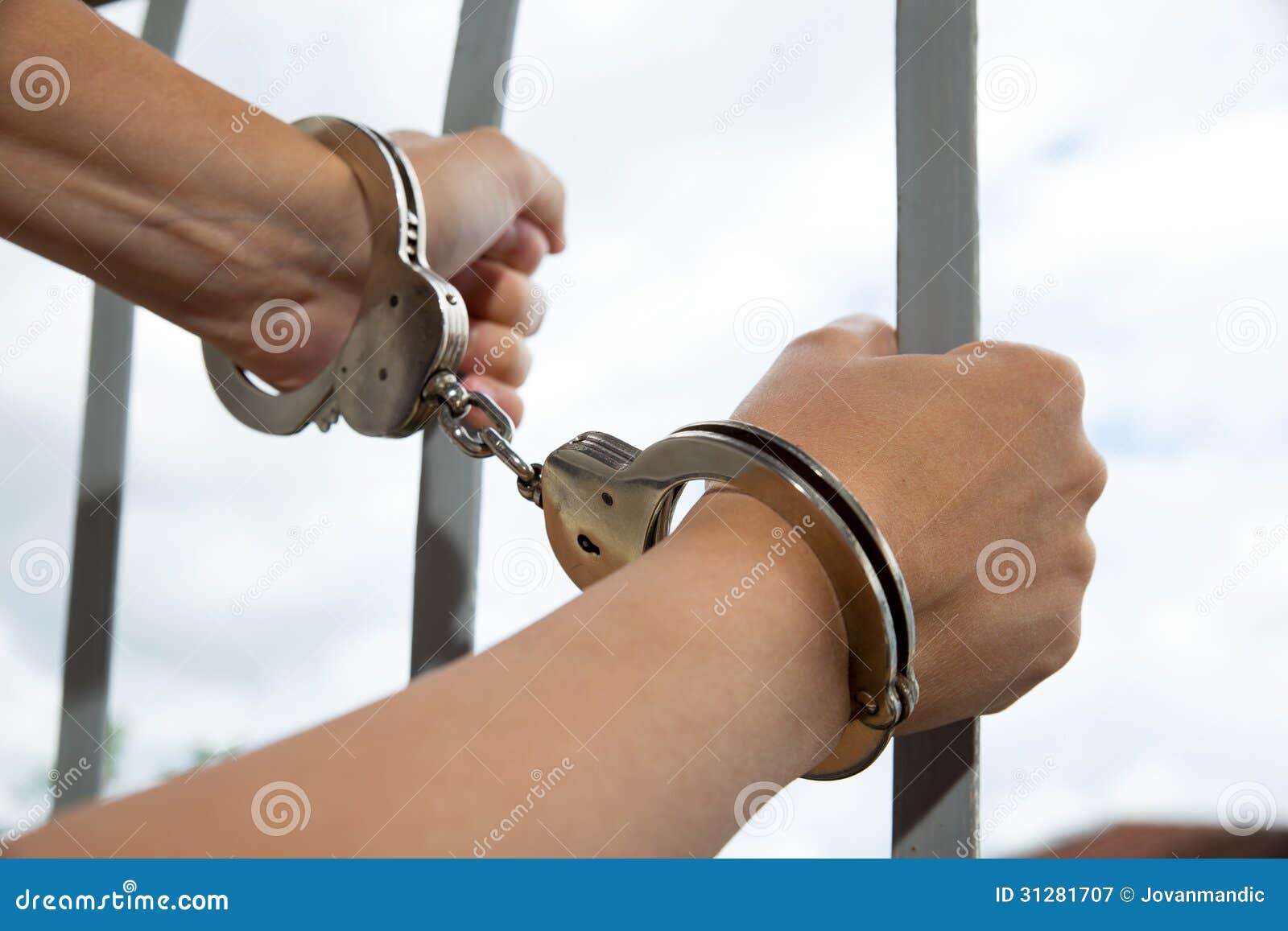 Handcuffed Hands Holding Bars Stock Image - Image of crime, jail: 31281707