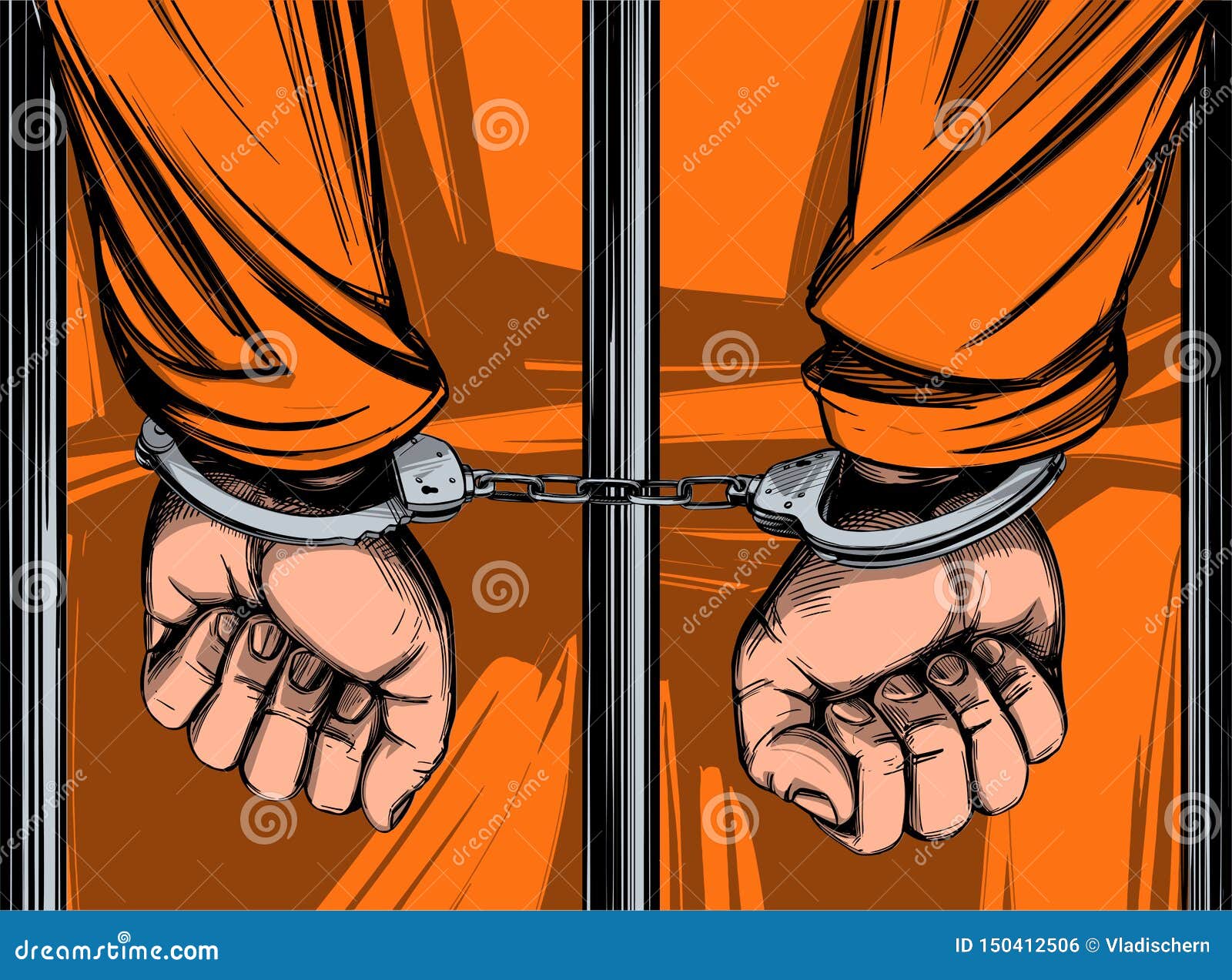 Handcuffed Hands Chained Human Arms Prisoner Concept Manacles On Man ...