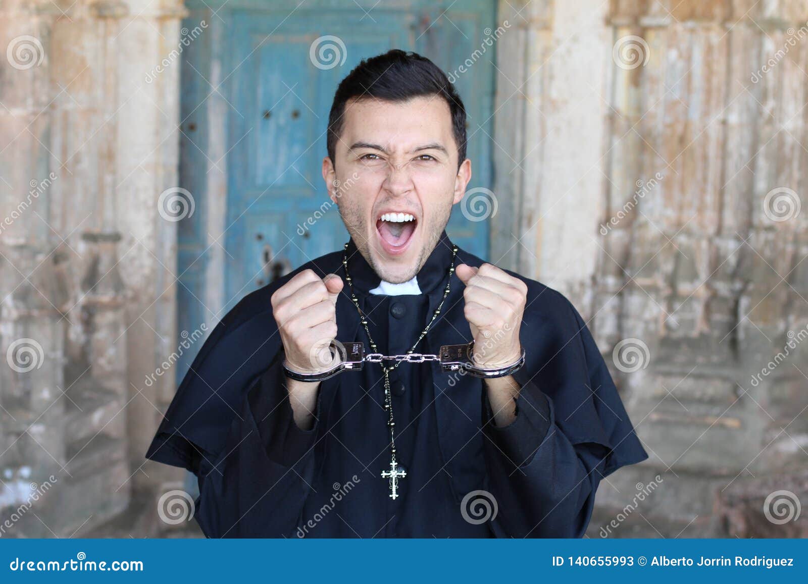Handcuffed Priest Screaming in Anger Stock Image - Image of christ ...