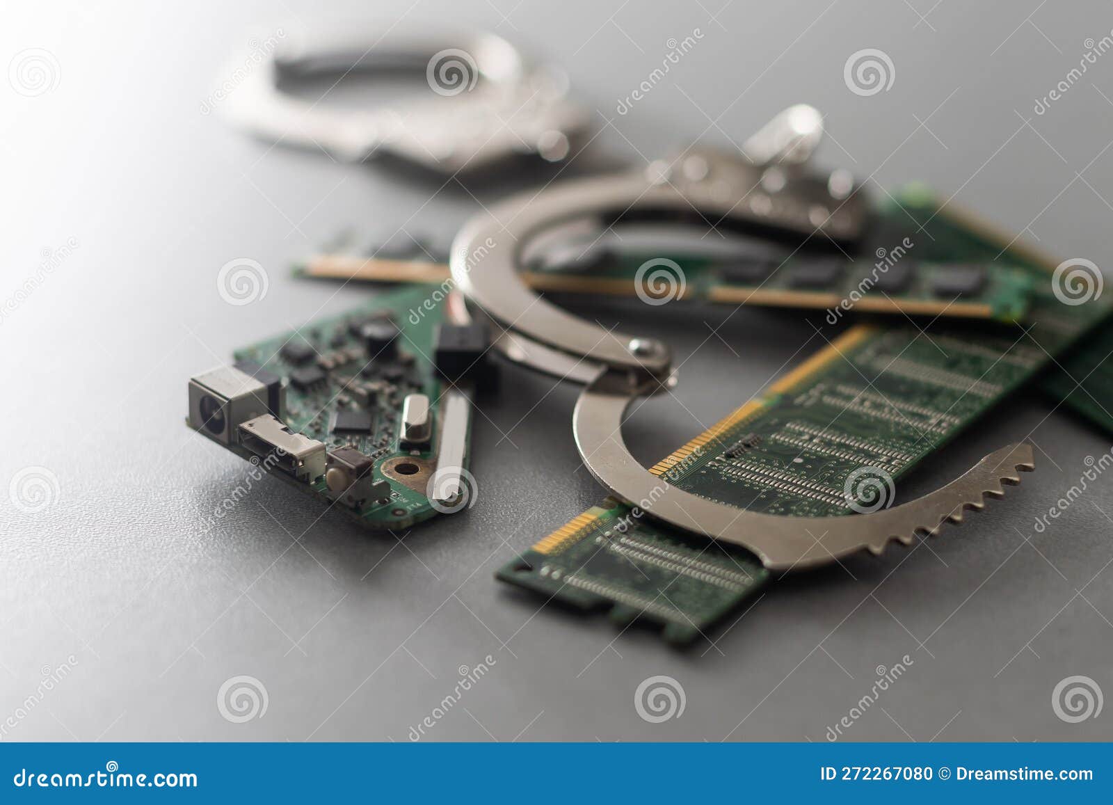 Handcuffs Against a Computer Electronics Board. the Concept of ...