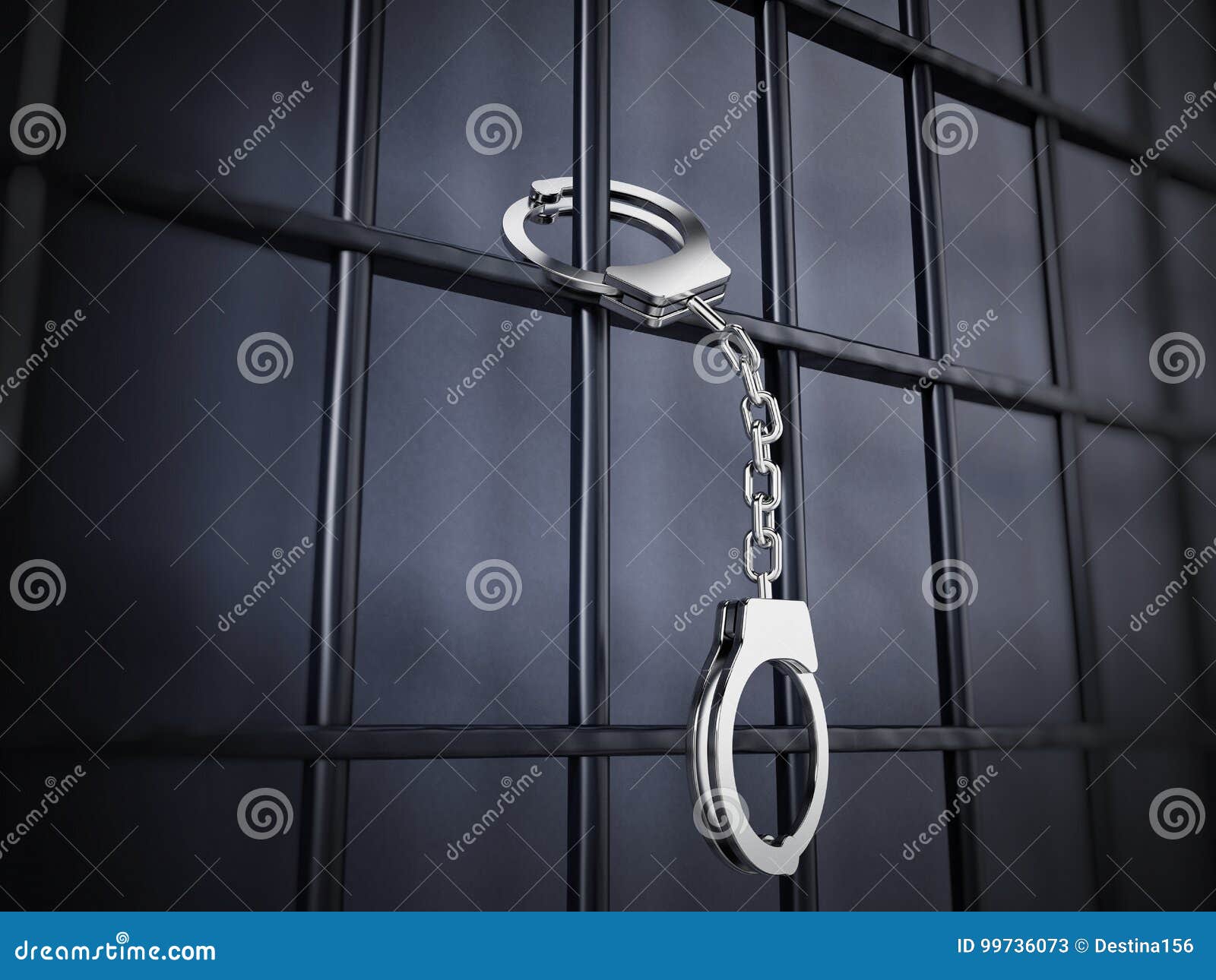 Handcuffs Attached To Prison Bars.3D Illustration Stock Illustration ...
