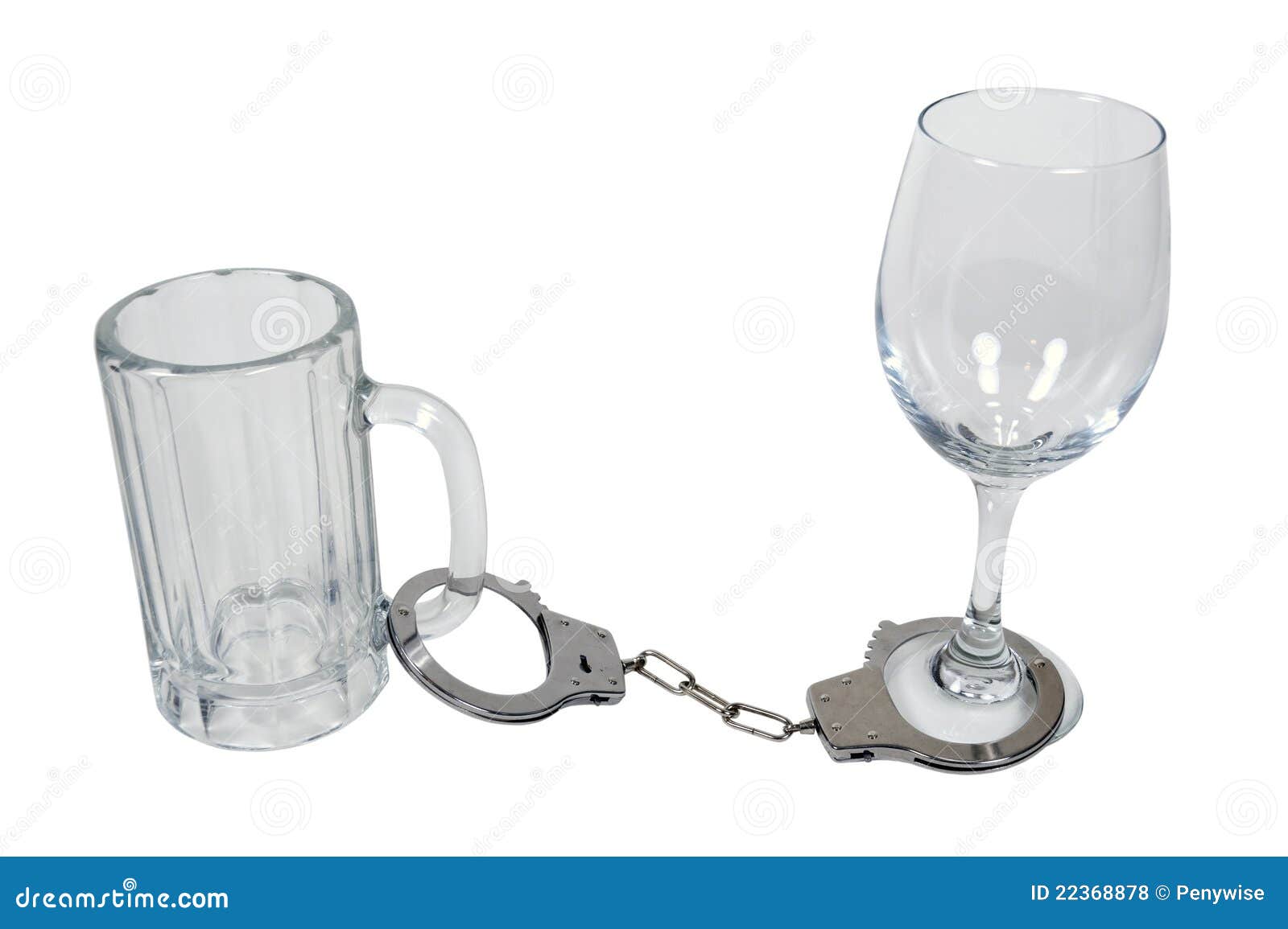 Handcuffs on Beer Mug and Wine Glass Stock Photo - Image of glass ...